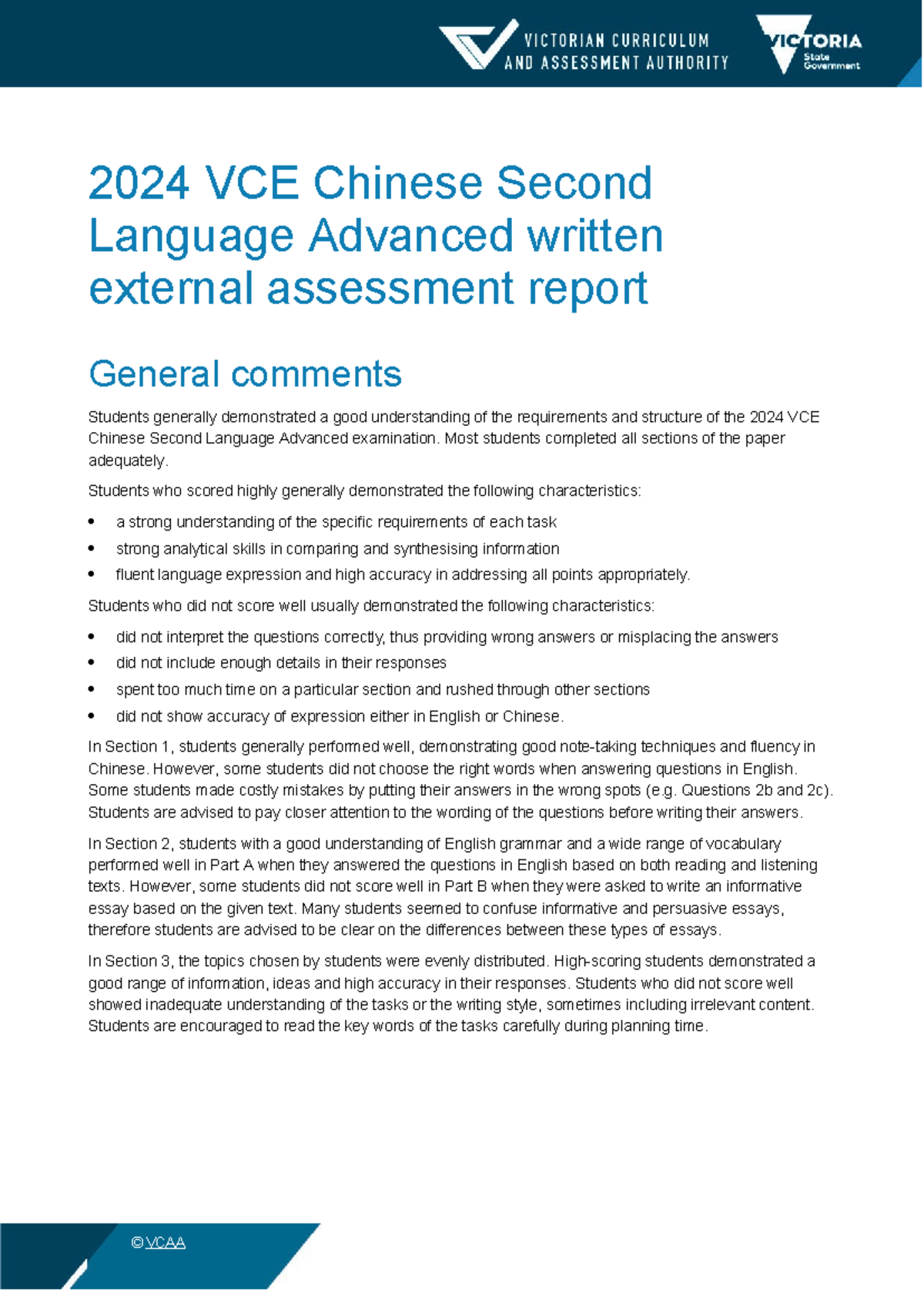 2024 VCE Chinese SLA Written External Assessment Report Insights - Studocu