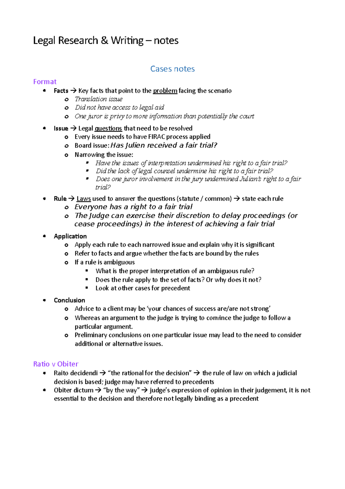 Legal research and writing exam notes - Legal Research & Writing ...