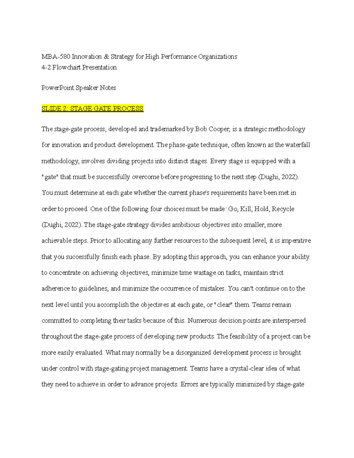 MBA-580 Speaker Notes for 4-2 Flowchart Presentation on Stage-Gate ...