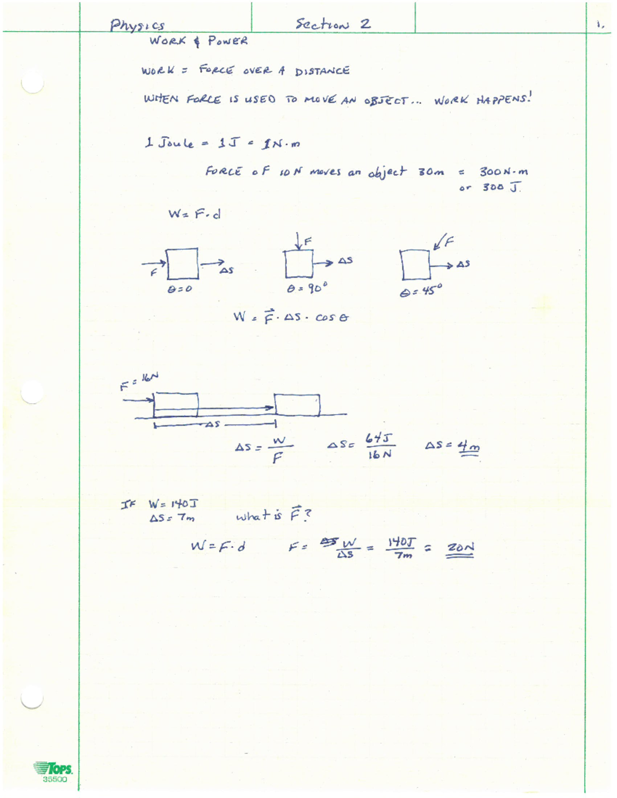 Physics 2 Section 2 Notes - Physics Section 2 1, WORK POWER WORK FORCE ...