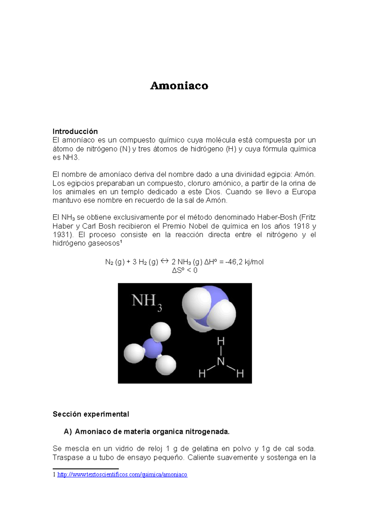 Experimento 12: Preparación y Propiedades del Amoniaco en Química - Studocu