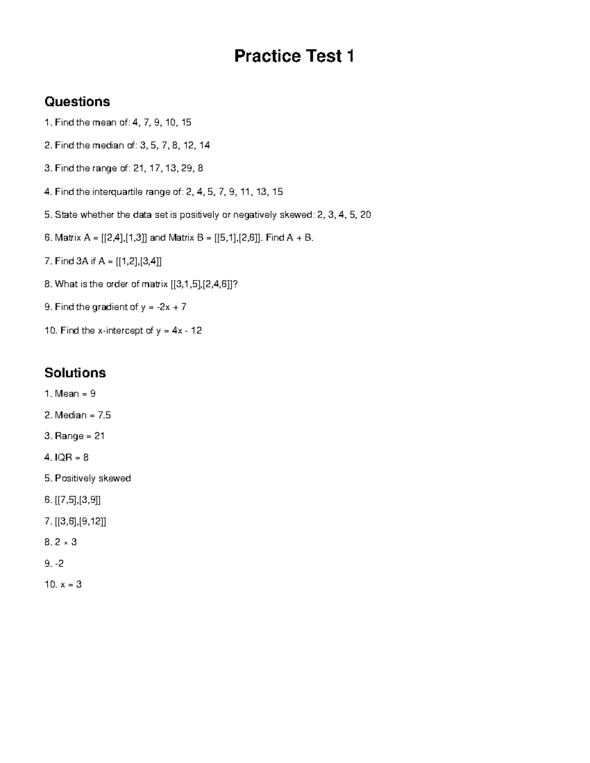 Revised General Maths Tests: Practice Test 1, 2 & 4 Questions - Studocu