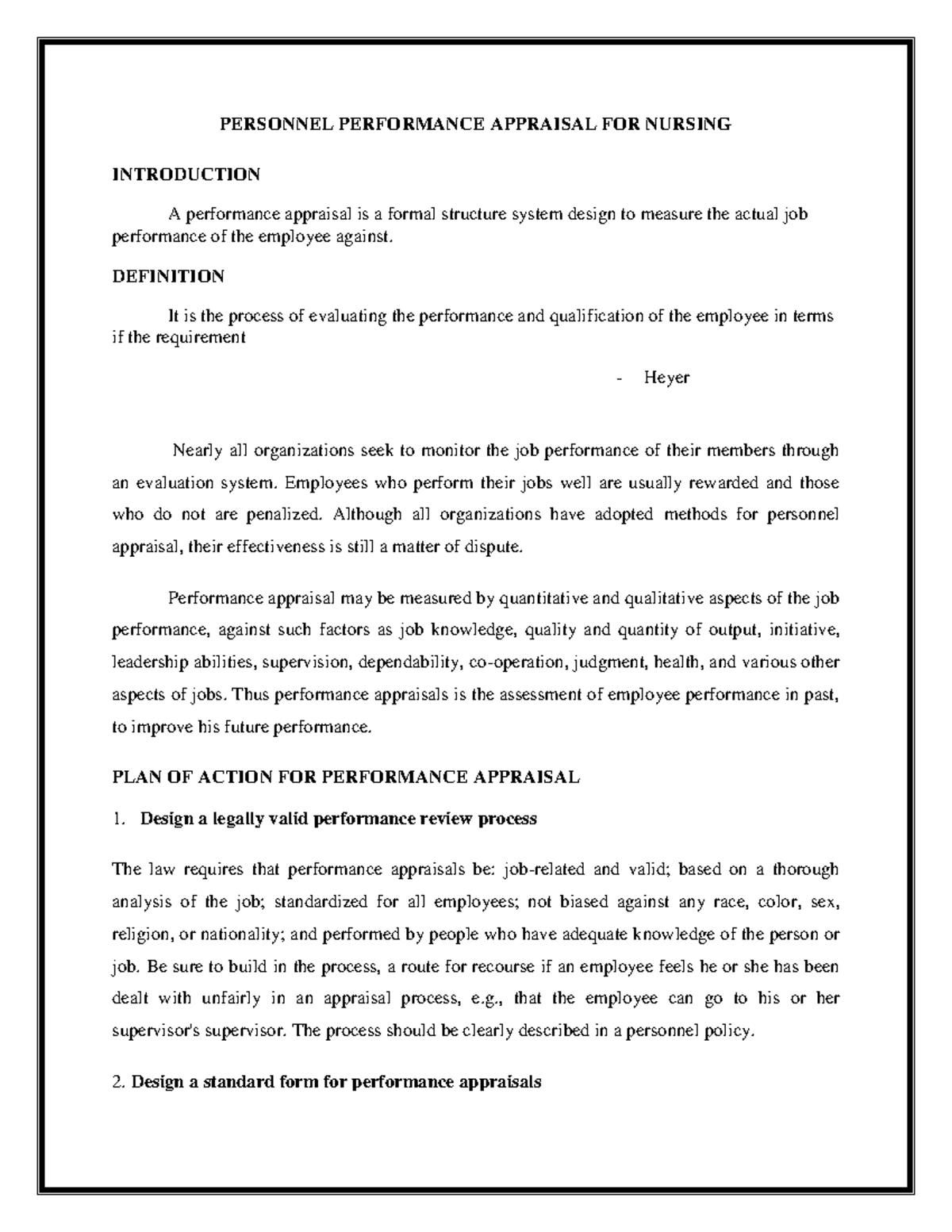 NUR 24: Performance Appraisal Methodologies in Nursing Evaluation - Studocu