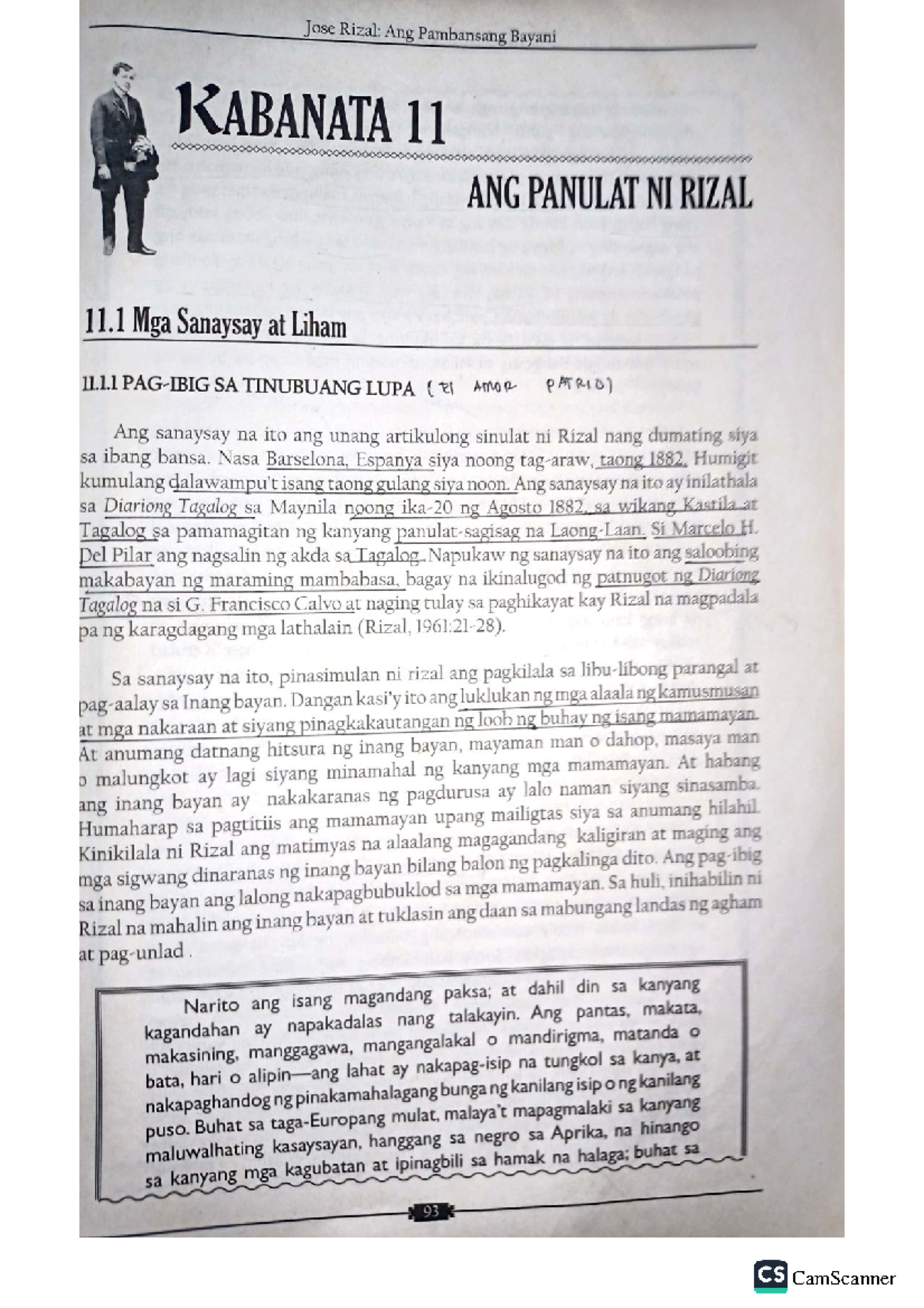 Kabanata 11: Sanaysay at Liham ni Rizal sa El Amor Patrio - Studocu