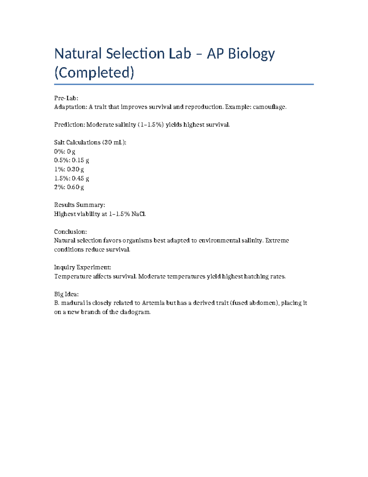 Natural Selection Lab - nnnnnnnnn - Natural Selection Lab – AP Biology ...