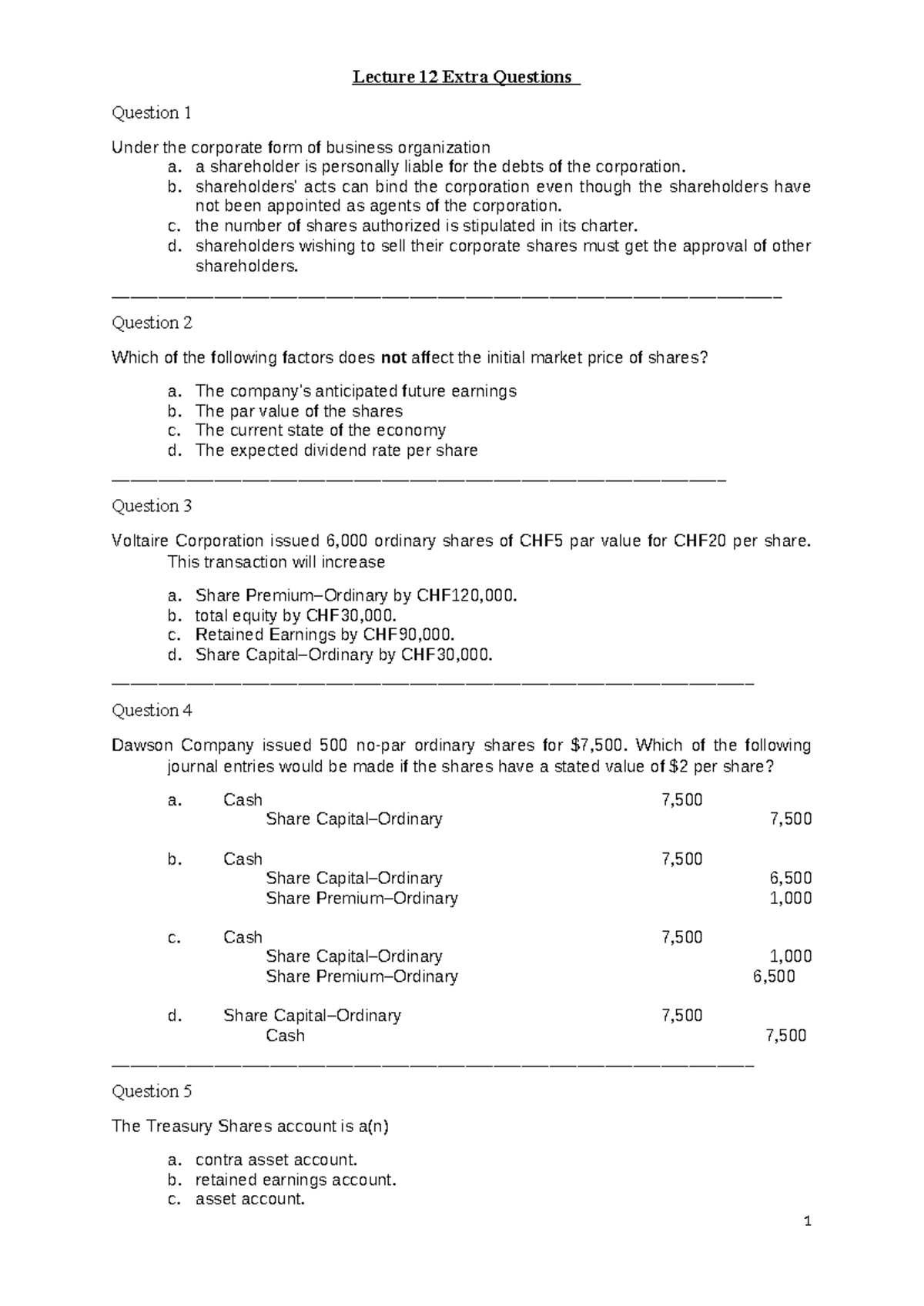 Lecture 12 Extra Questions on Corporate Business Structure - Studocu