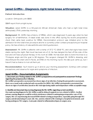 SBAR Care Plan example - SBAR/ Care Plan / Debrief Sara Lin VSIM ...