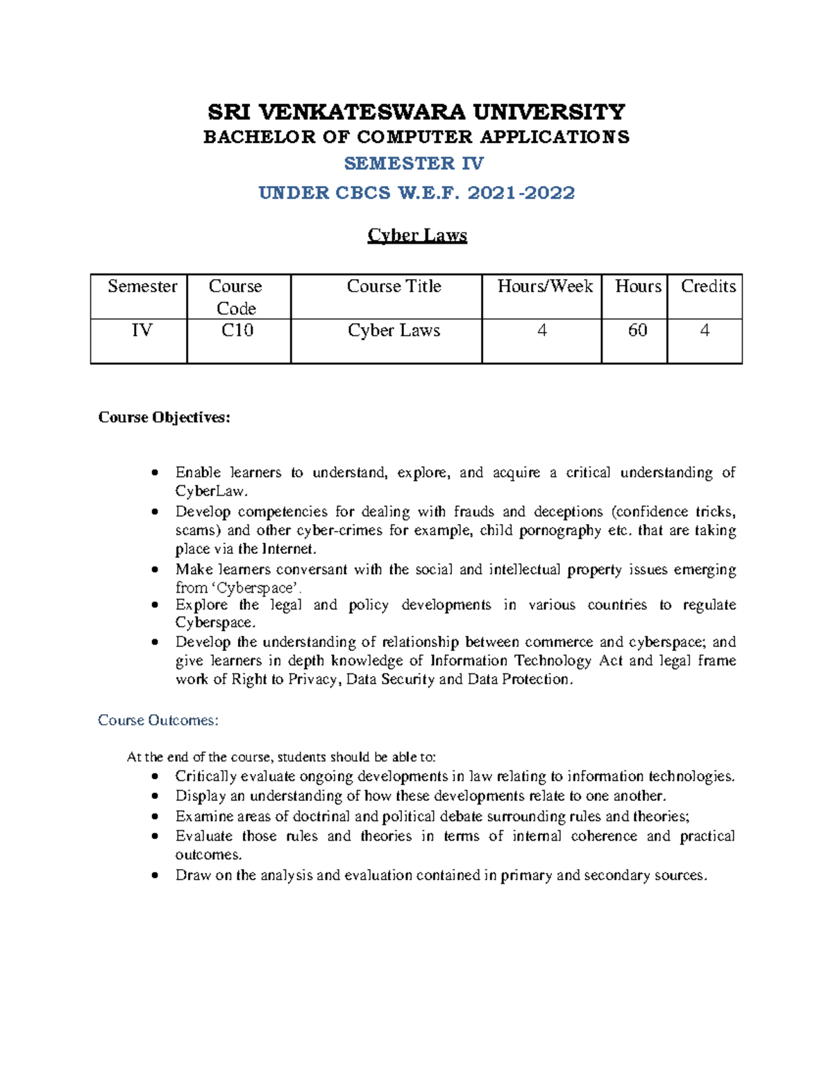 BCA IV SEM - Syllabus for Cyber Laws, Data Mining, Web Programming & Networking - Studocu
