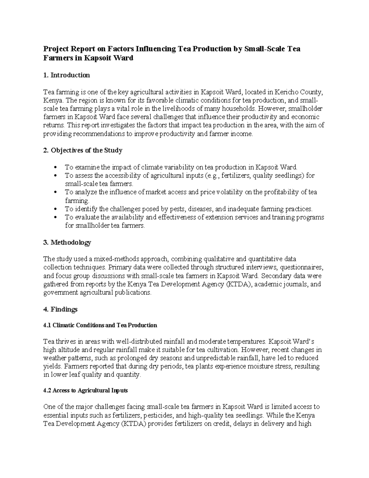 Factors Influencing Small-Scale Tea Production in Kapsoit Ward ...
