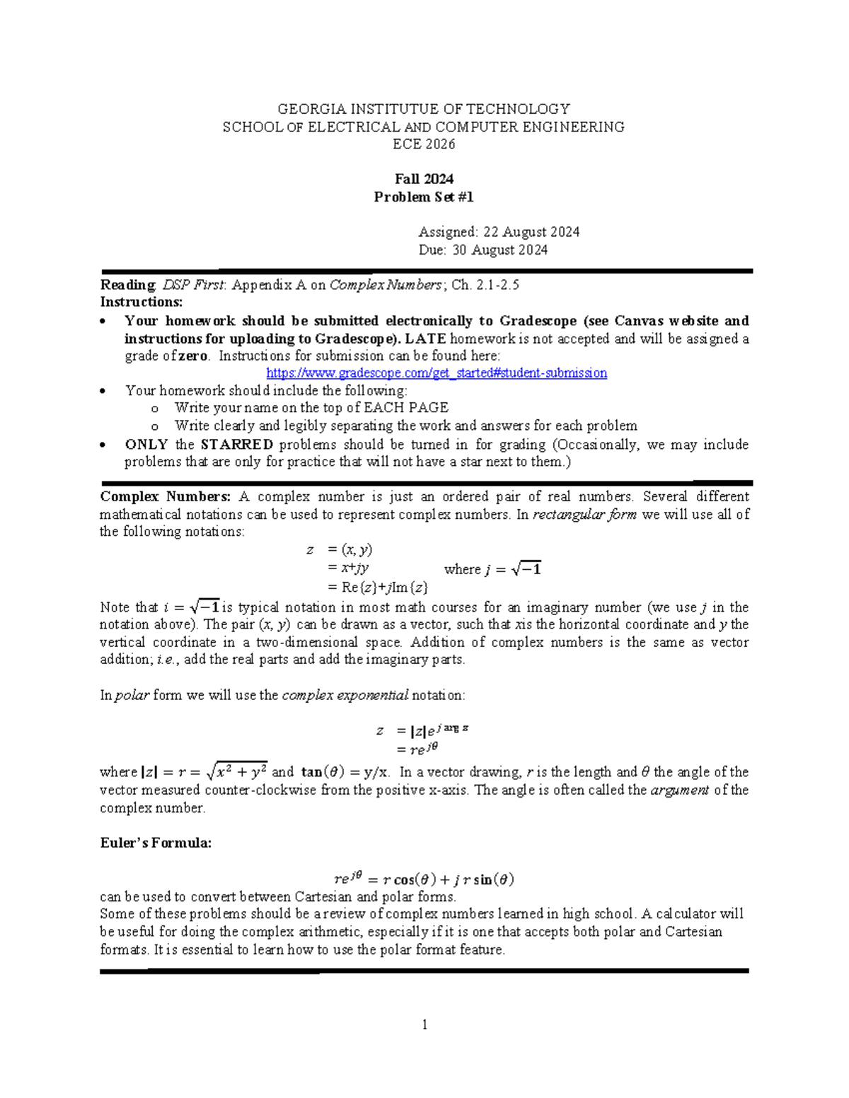 Hw01fa24 - ECE 2026 Complex Numbers Problem Set Solutions - Studocu