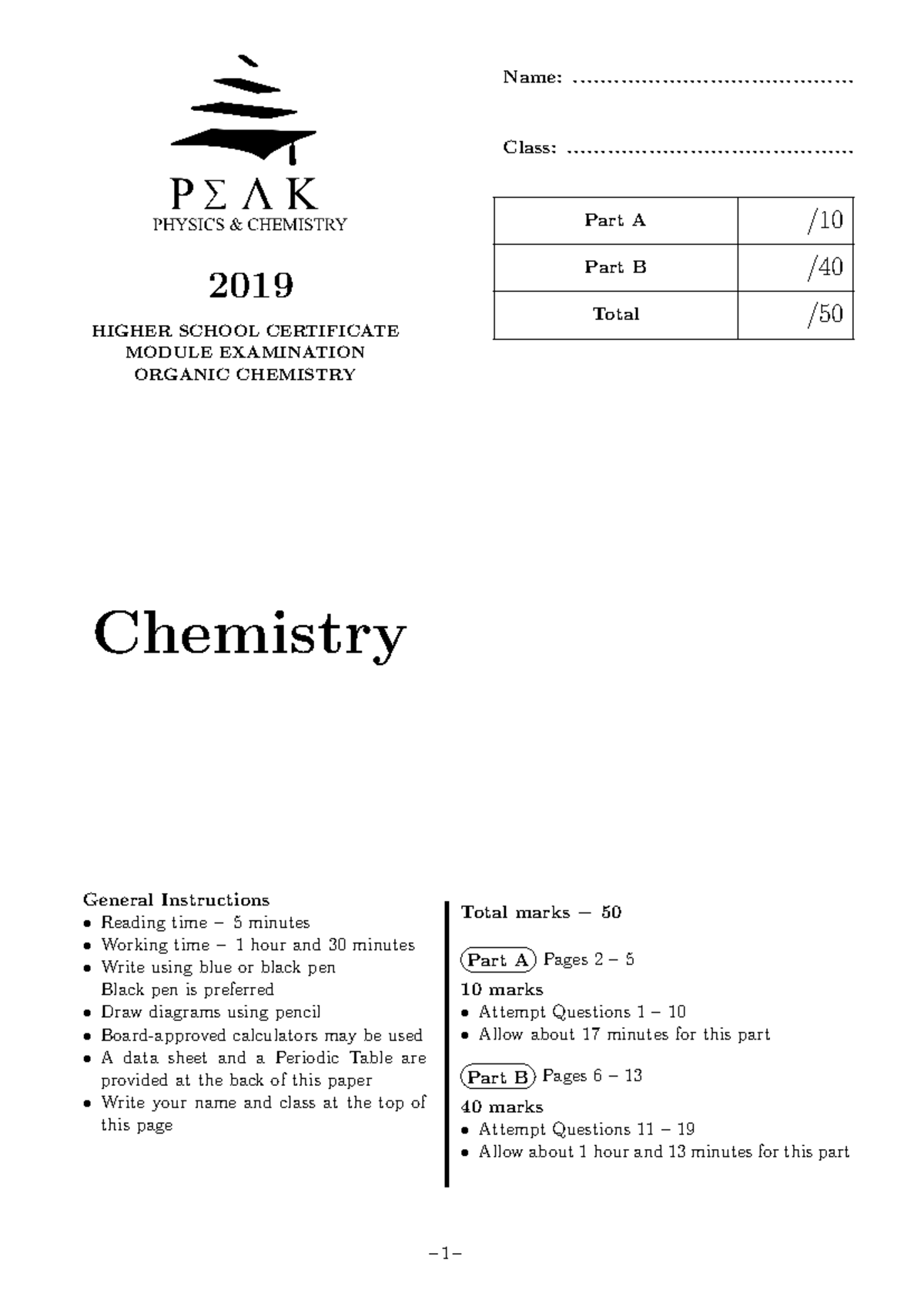 2019 HSC Organic Chemistry Exam: Comprehensive Study Material - Studocu