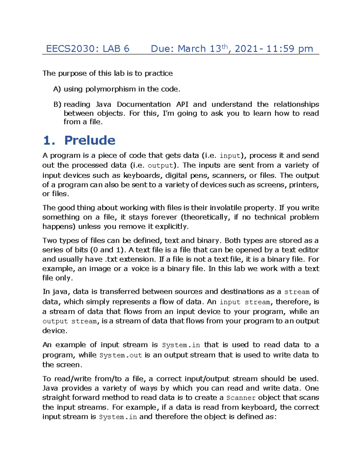 Lab6 CLO5 - labs - EECS2030: LAB 6 Due: March 13th, 2021- 11:59 pm The ...