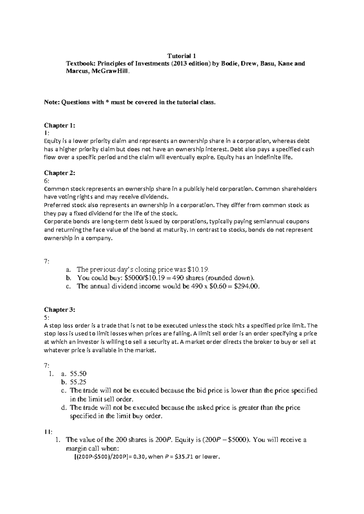 Tutorial work - 1-10 - with solutions - Tutorial 1 Textbook: Principles ...