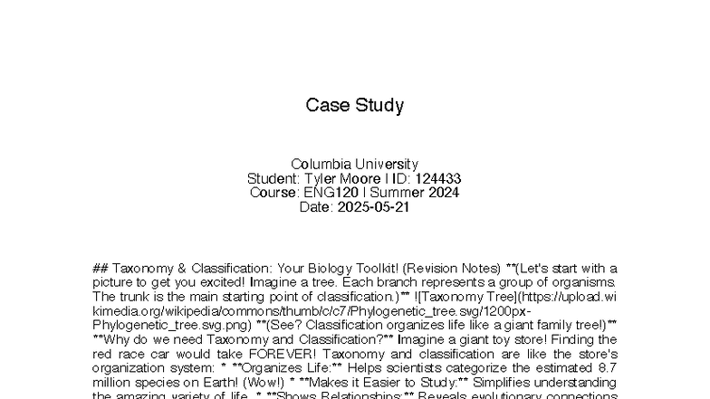 ENG120 Summer 2024: Taxonomy Classification Revision Notes - Studocu