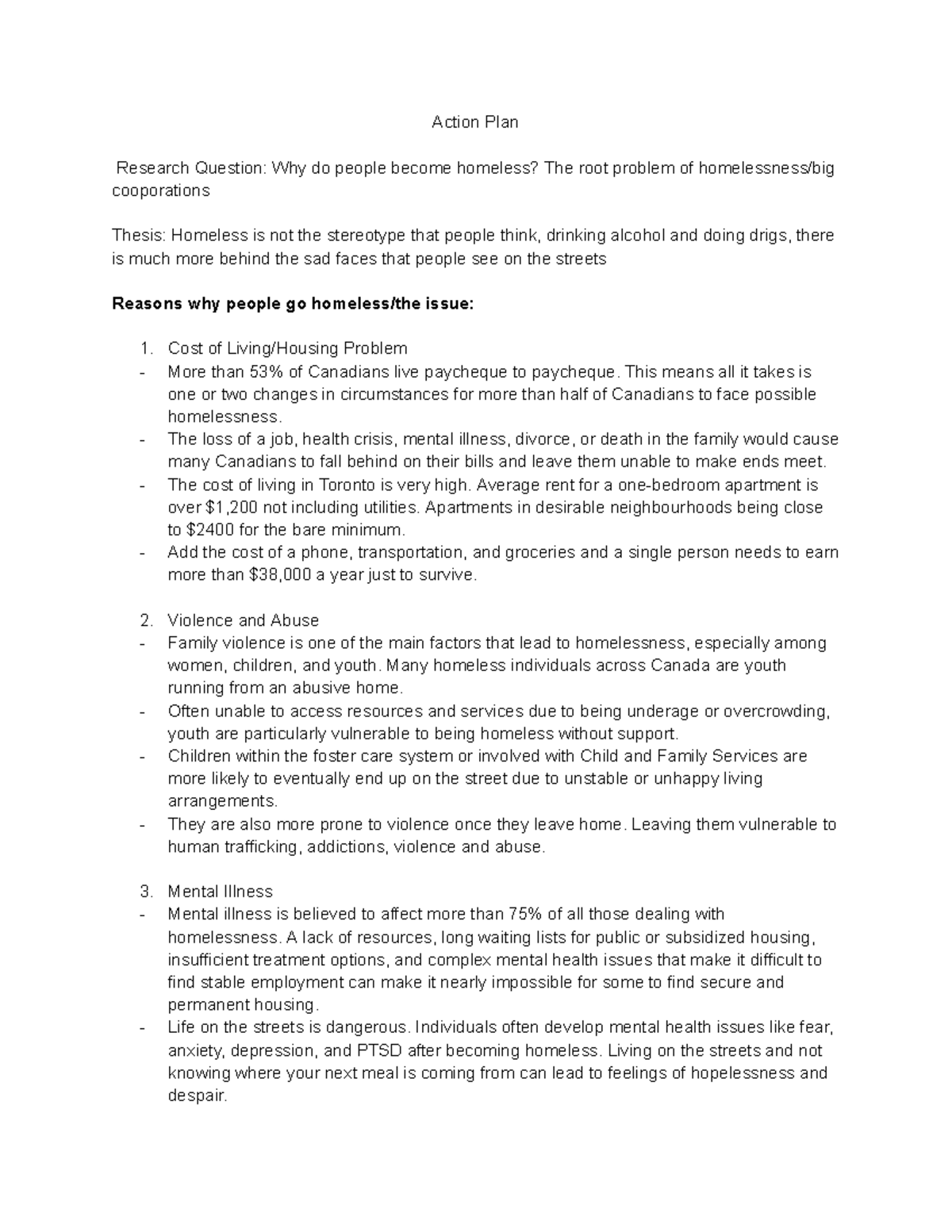 Action Plan: Understanding the Roots of Homelessness Issues - Studocu