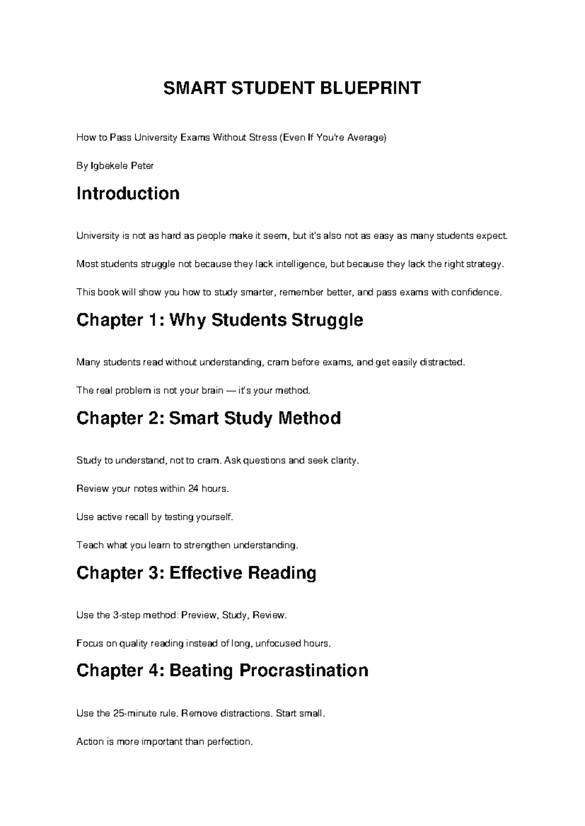 SMART STUDENT BLUEPRINT: Strategies for Stress-Free Exam Success - Studocu