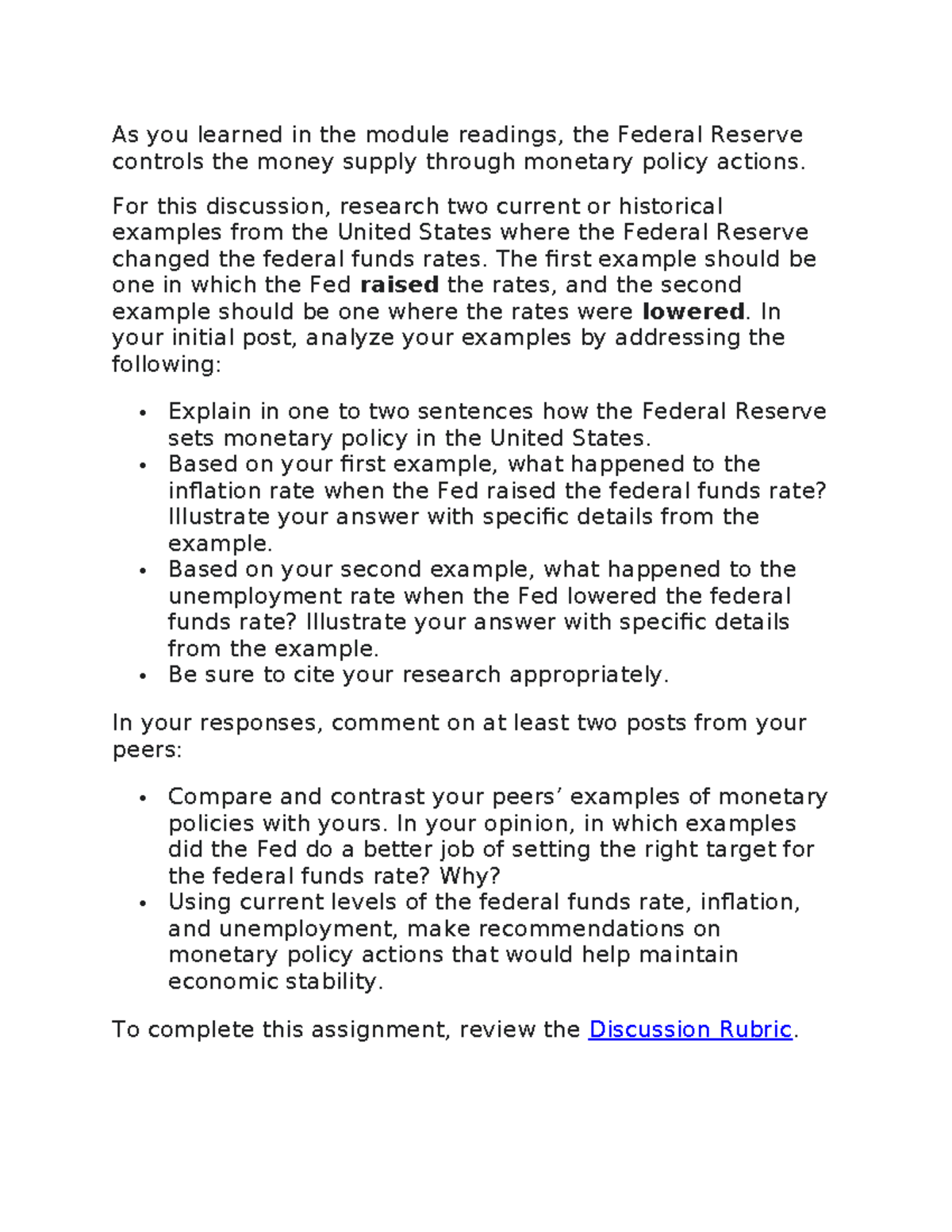 ECO 101 - Module 4 Discussion Notes on Federal Reserve Policies - Studocu