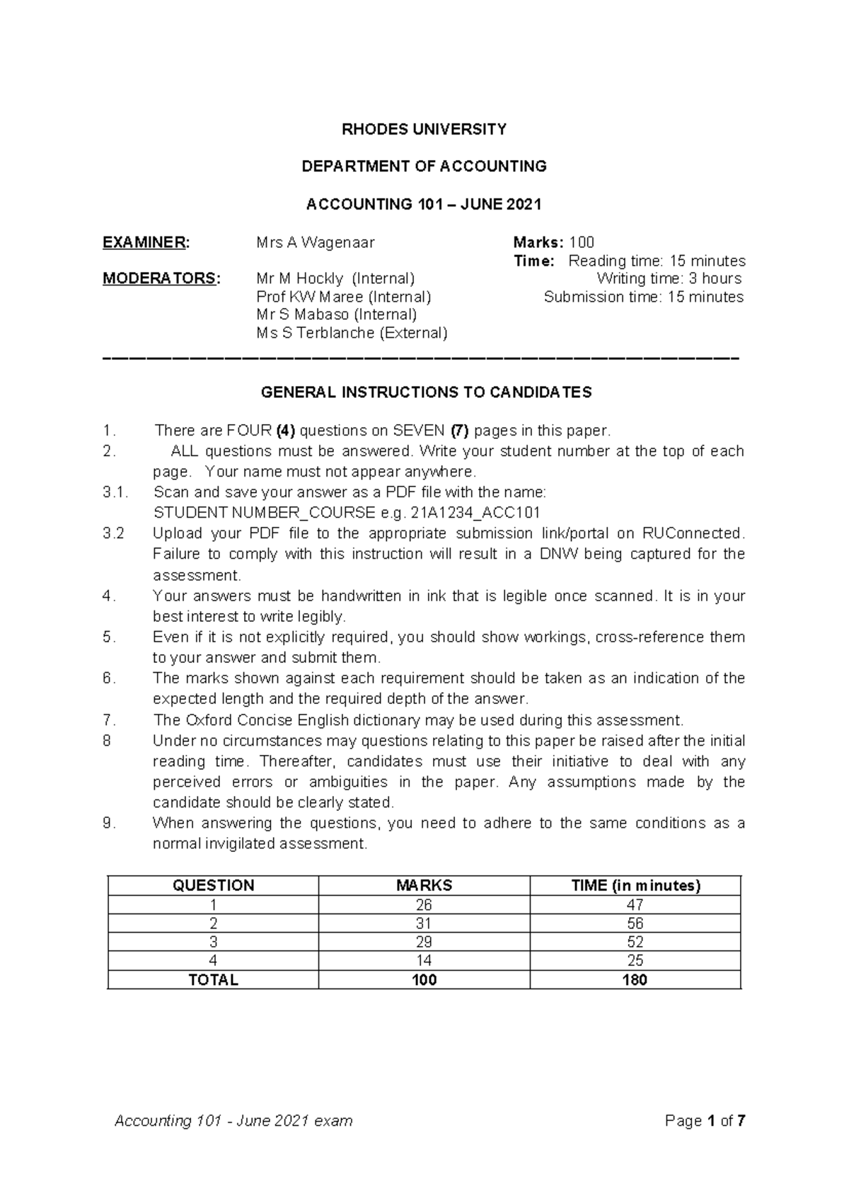 ACC 101 June 2021 Exam Paper: Comprehensive Questions & Instructions ...
