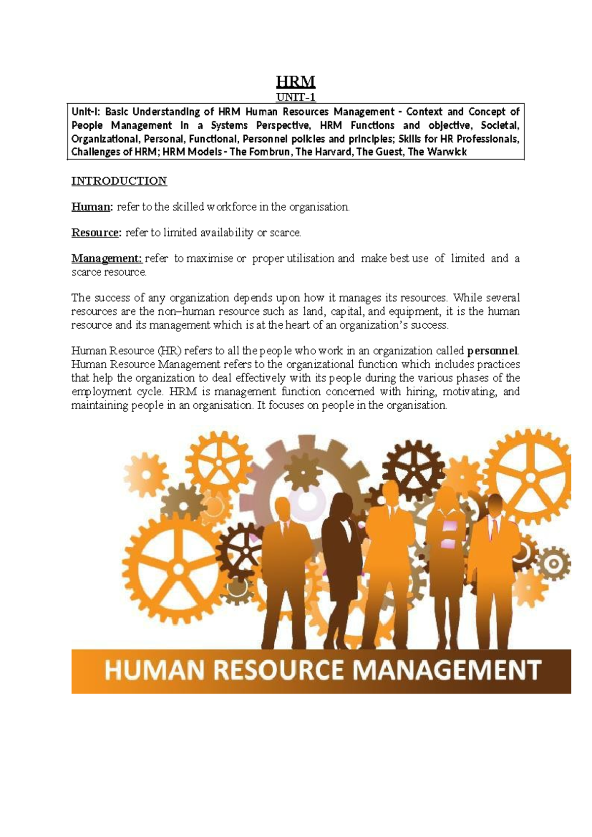 HRM 101: Comprehensive Overview of Human Resource Management Concepts ...