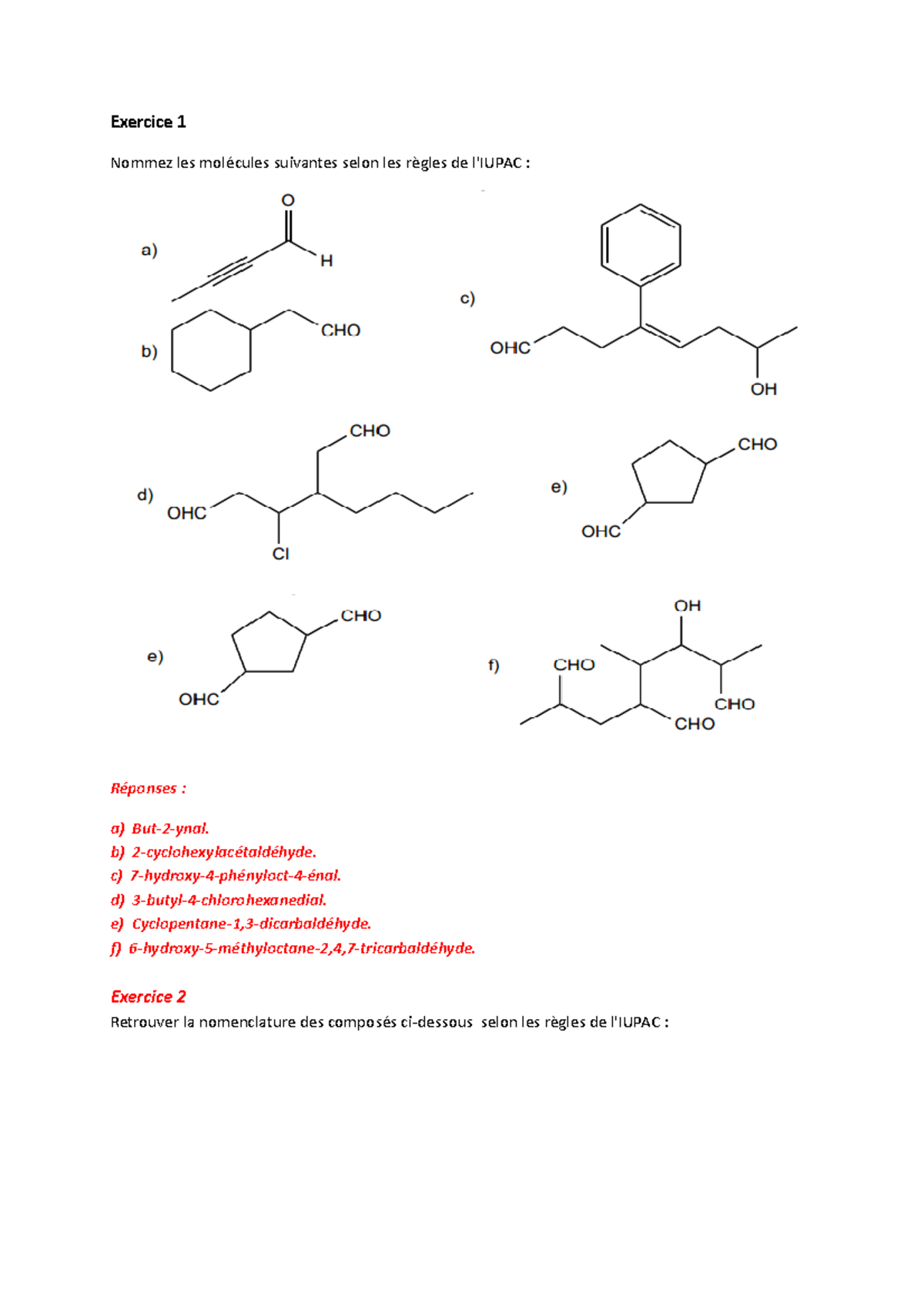 Chimie organique TD et correction IUPAC des molécules ENSA - Studocu