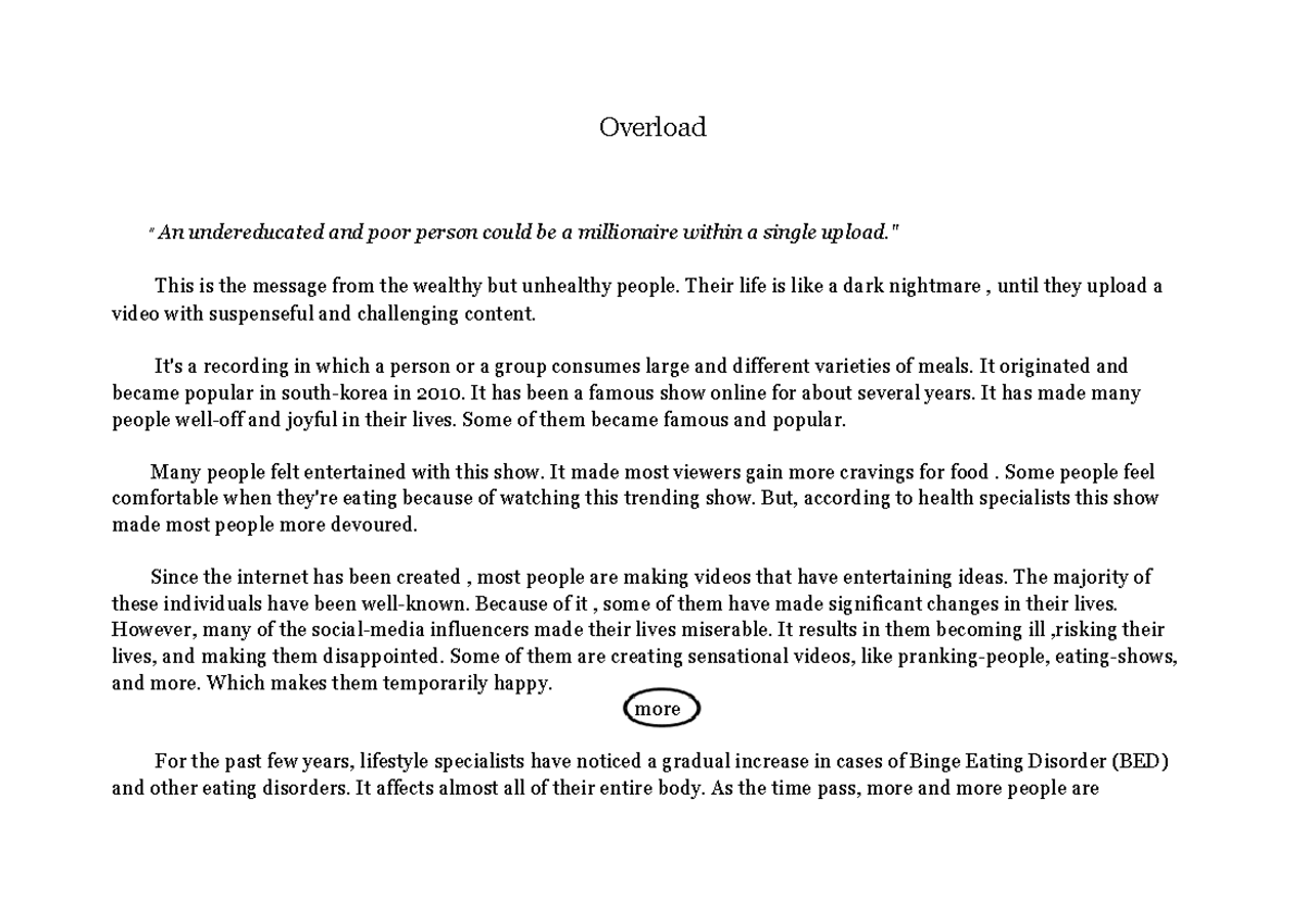 Feature Article: The Impact of Food Shows on Eating Disorders - Studocu
