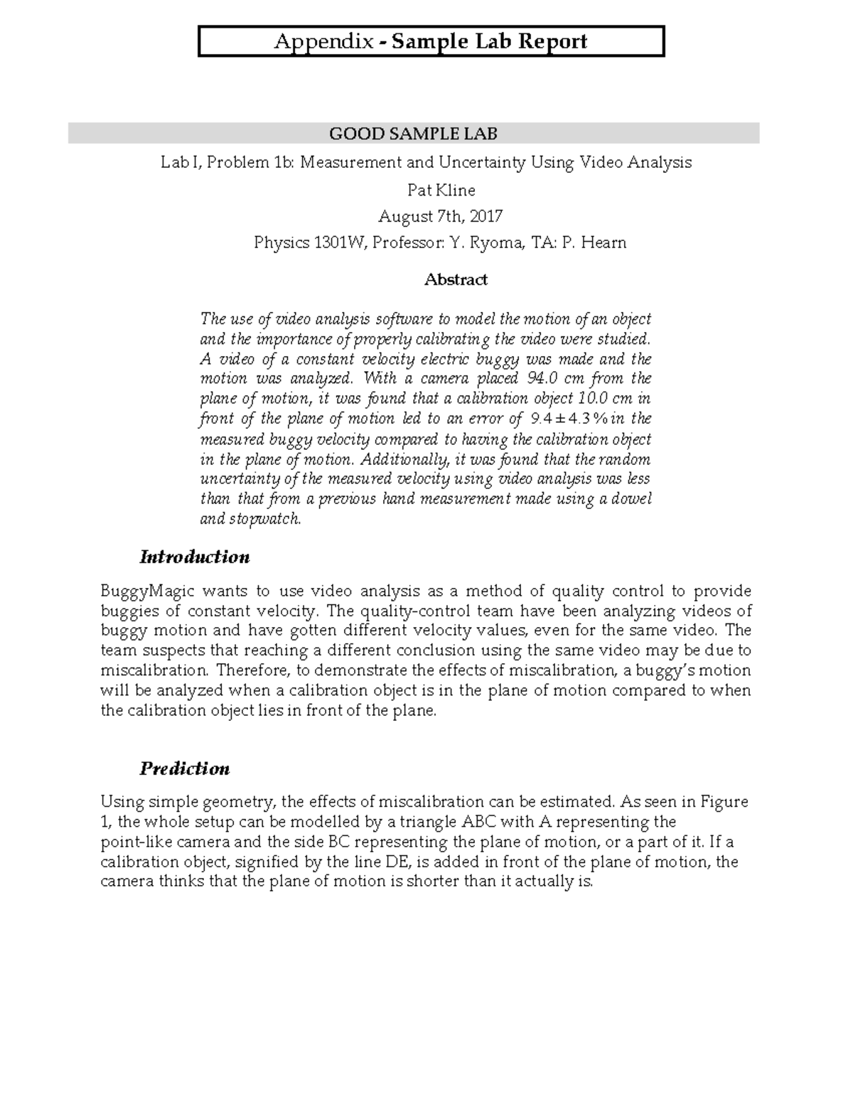 Physics 1301W Lab I: Measurement & Uncertainty in Video Analysis - Studocu