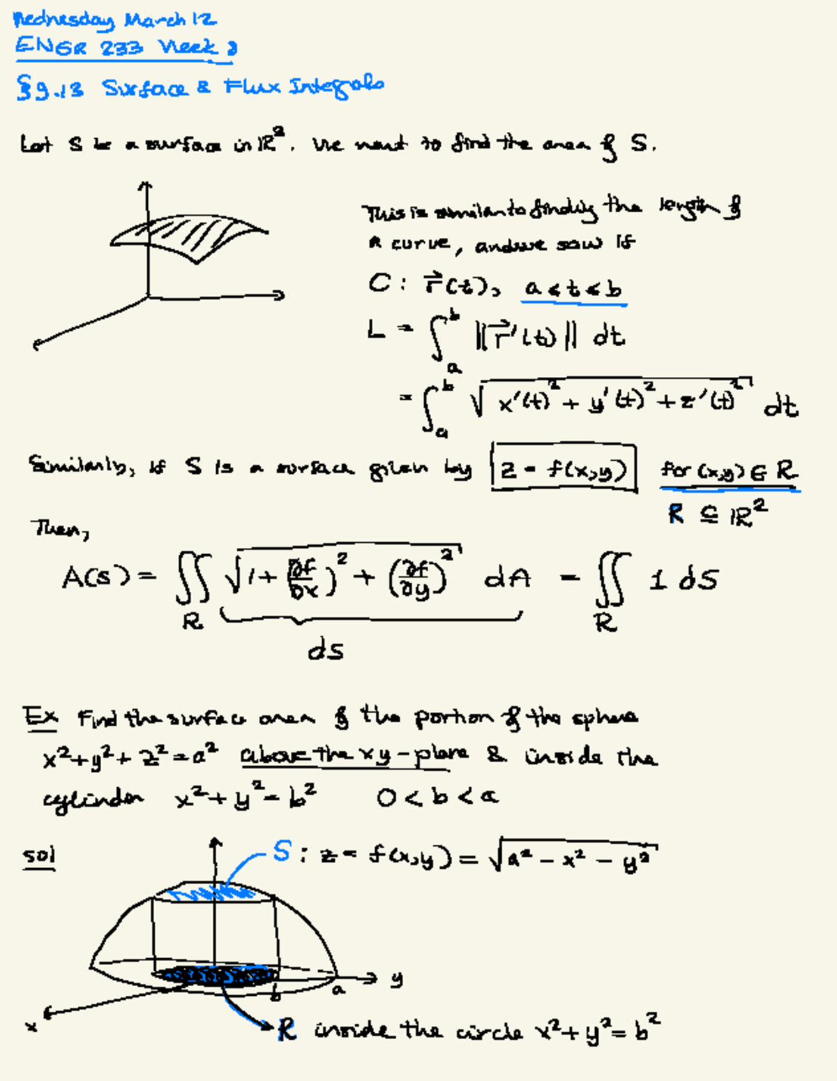03-12 Class Notes: Surface Area & Integrals in IR (Course 96002) - Studocu