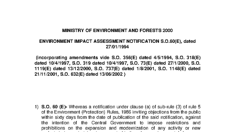 MOEF Notification 2000: Environmental Impact Assessment Guidelines ...