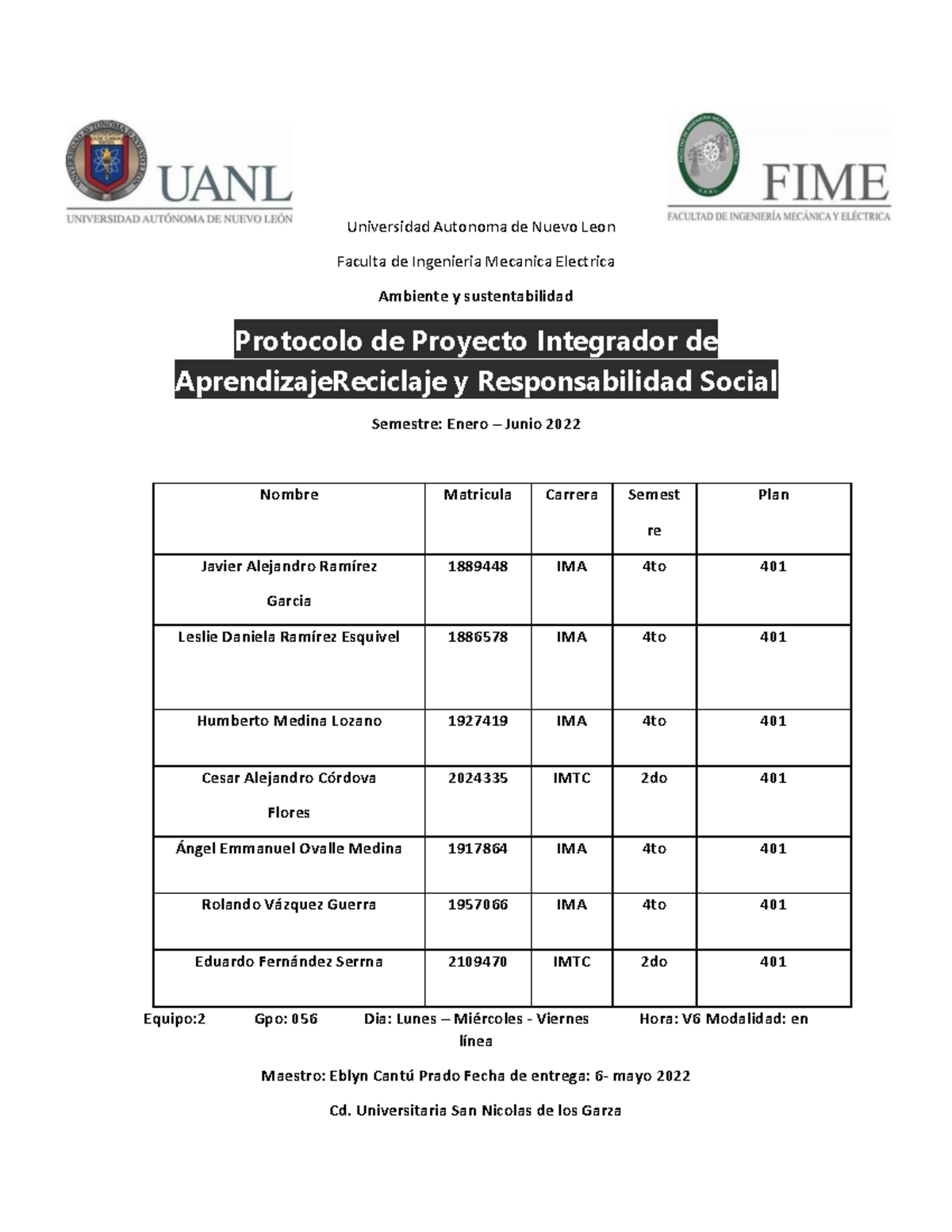 Protocolo del Proyecto Integrador - IMA/IMTC Tarea 2022 - Studocu