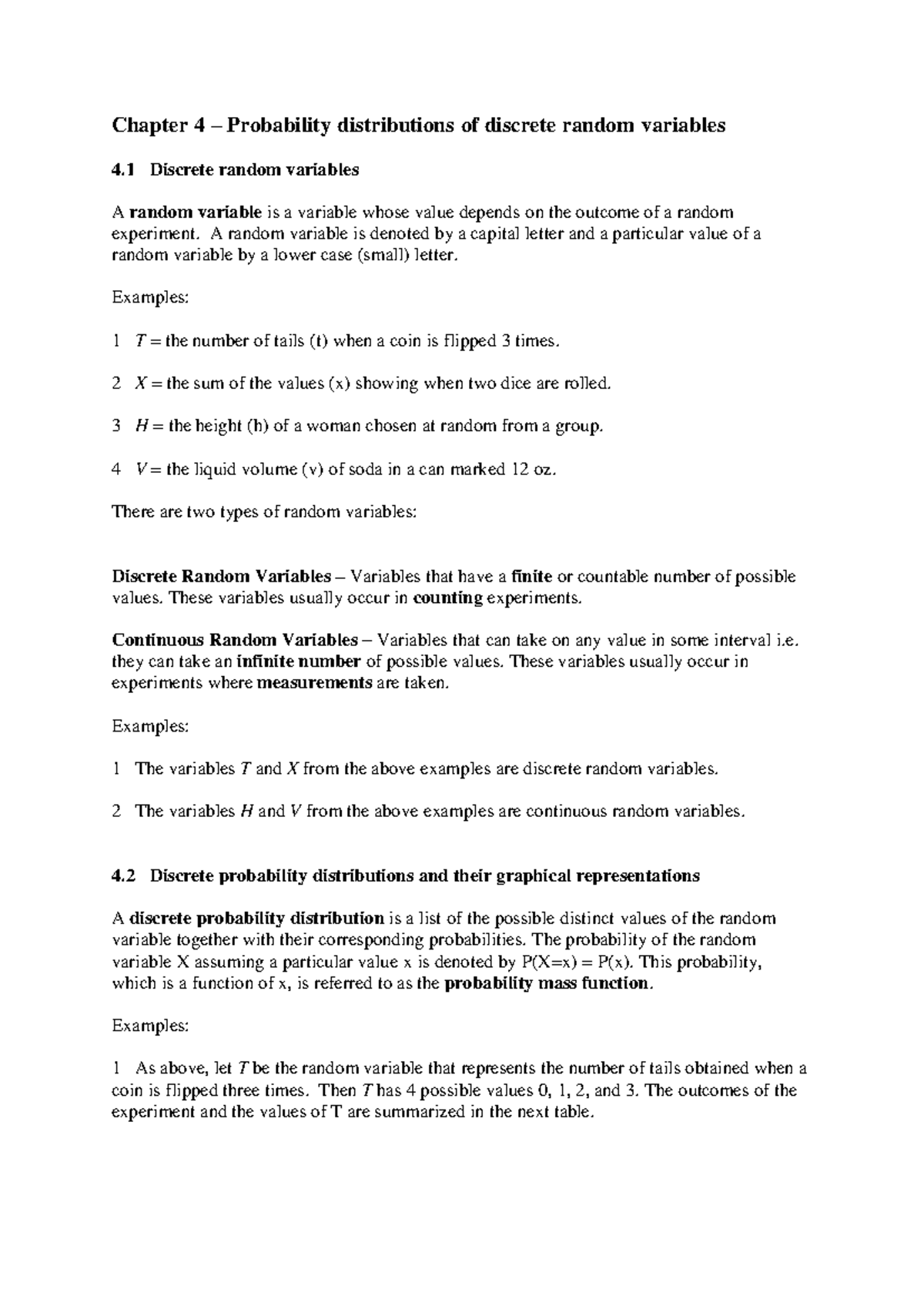 Chapter 4: Discrete Probability Distributions and Random Variables - Studocu