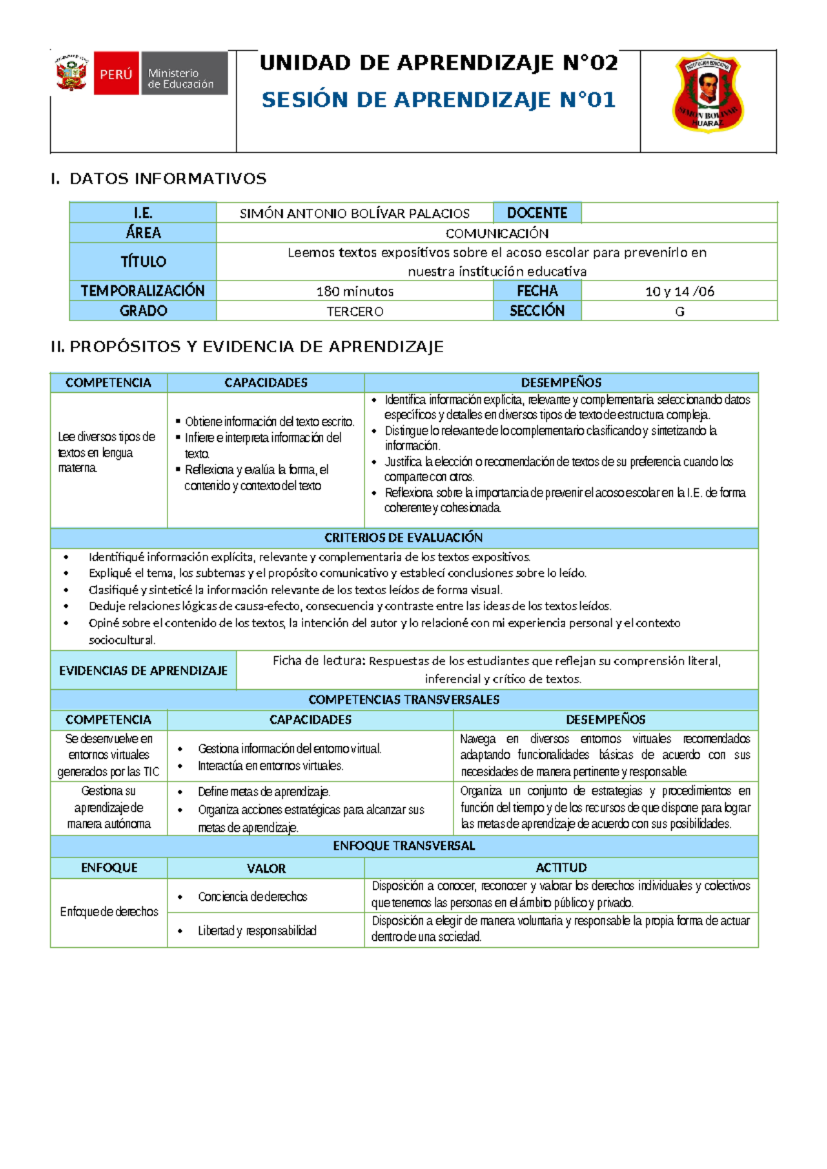 Leemos textos sobre el acoso escolar - Sesión de Aprendizaje 3ero G ...