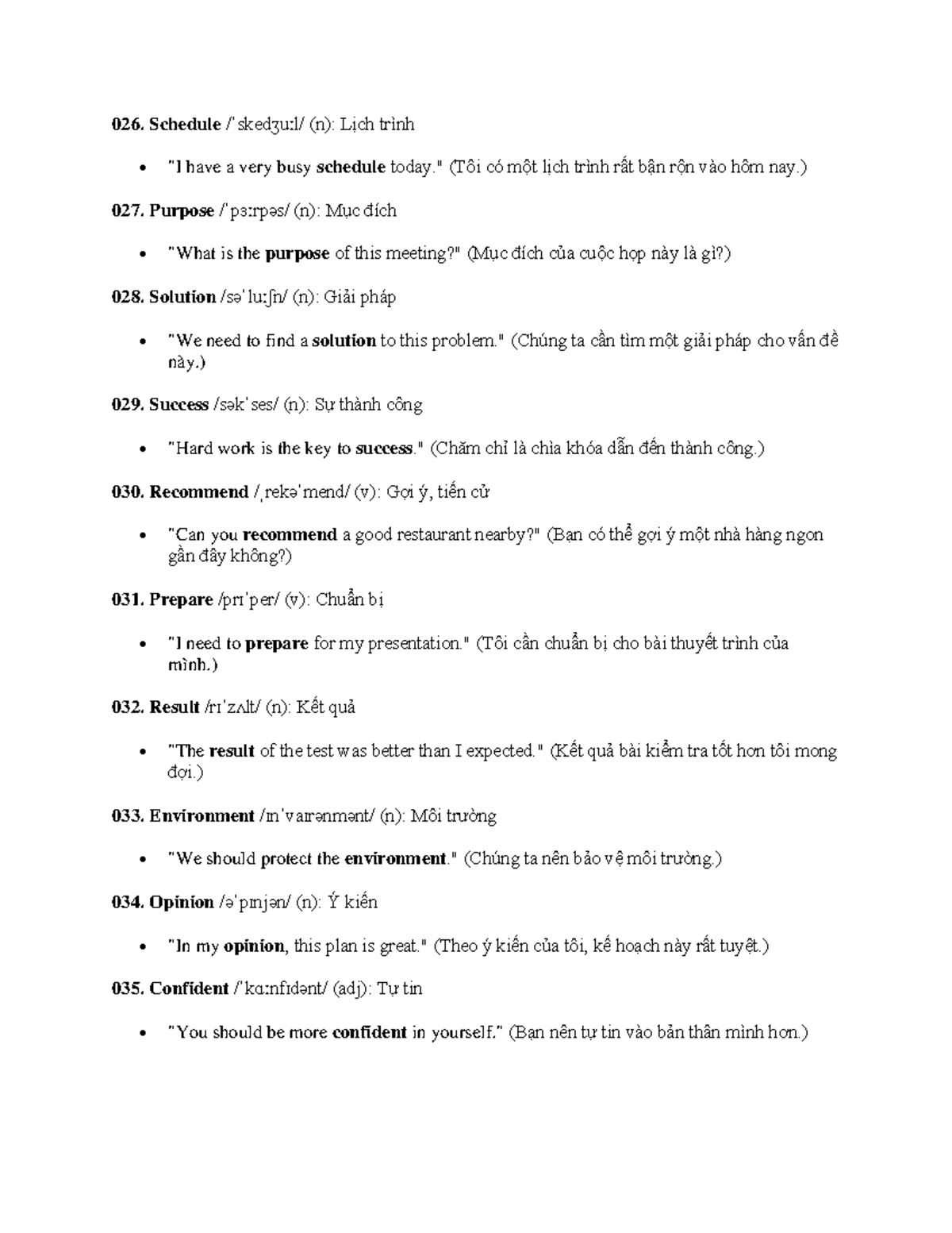 026 - Vocabulary List: Key Terms and Their Meanings - Studocu