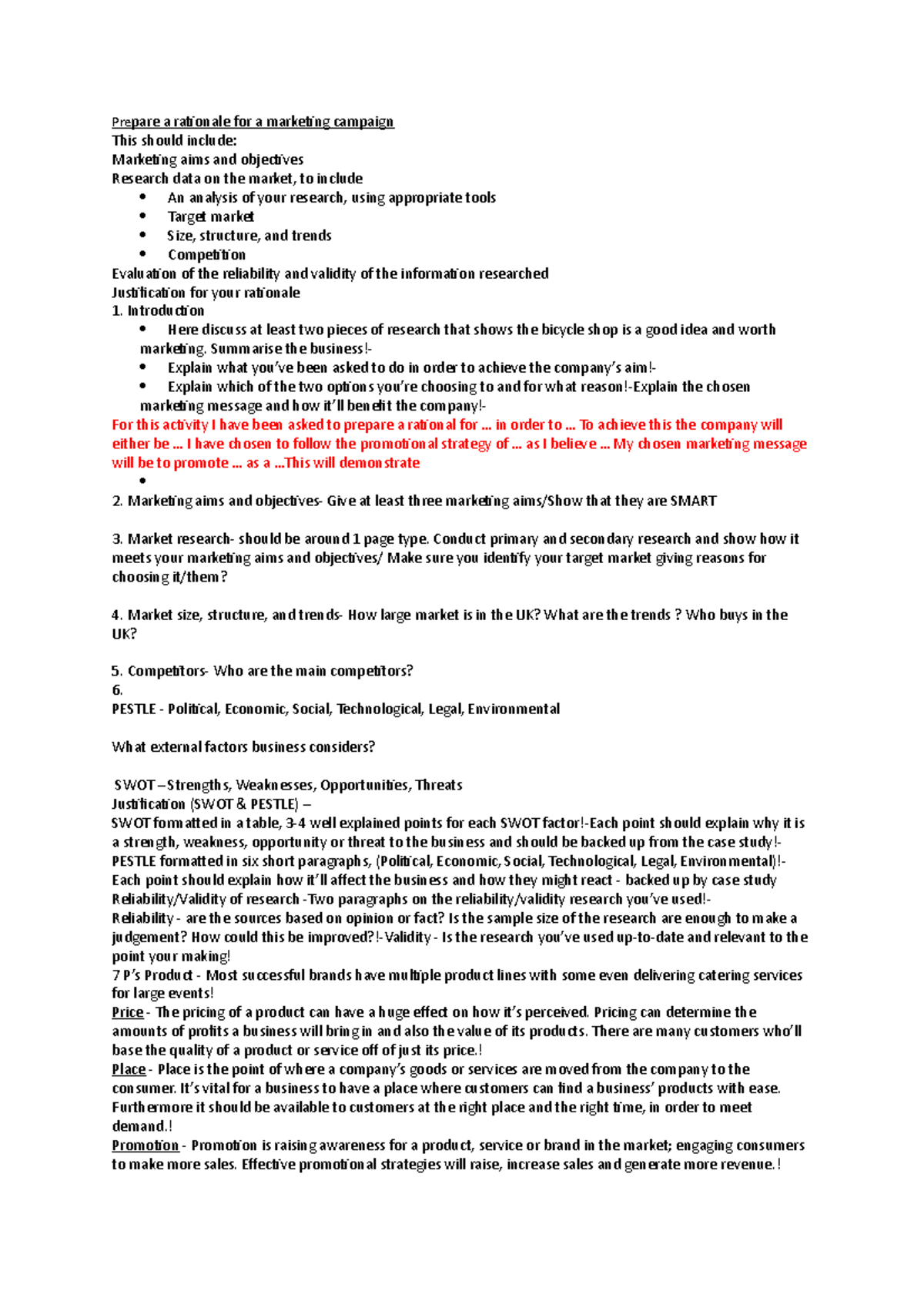 Prepare a rationale for a marketing campaign - Summarise the business ...