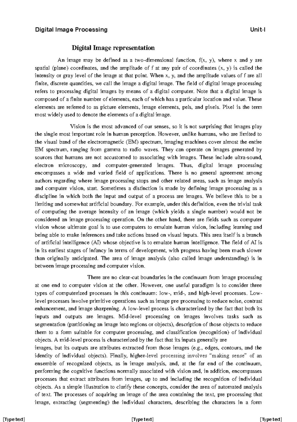 13 - Digital image processing - Digital Image Processing Unit‐I Digital Image representation An ...