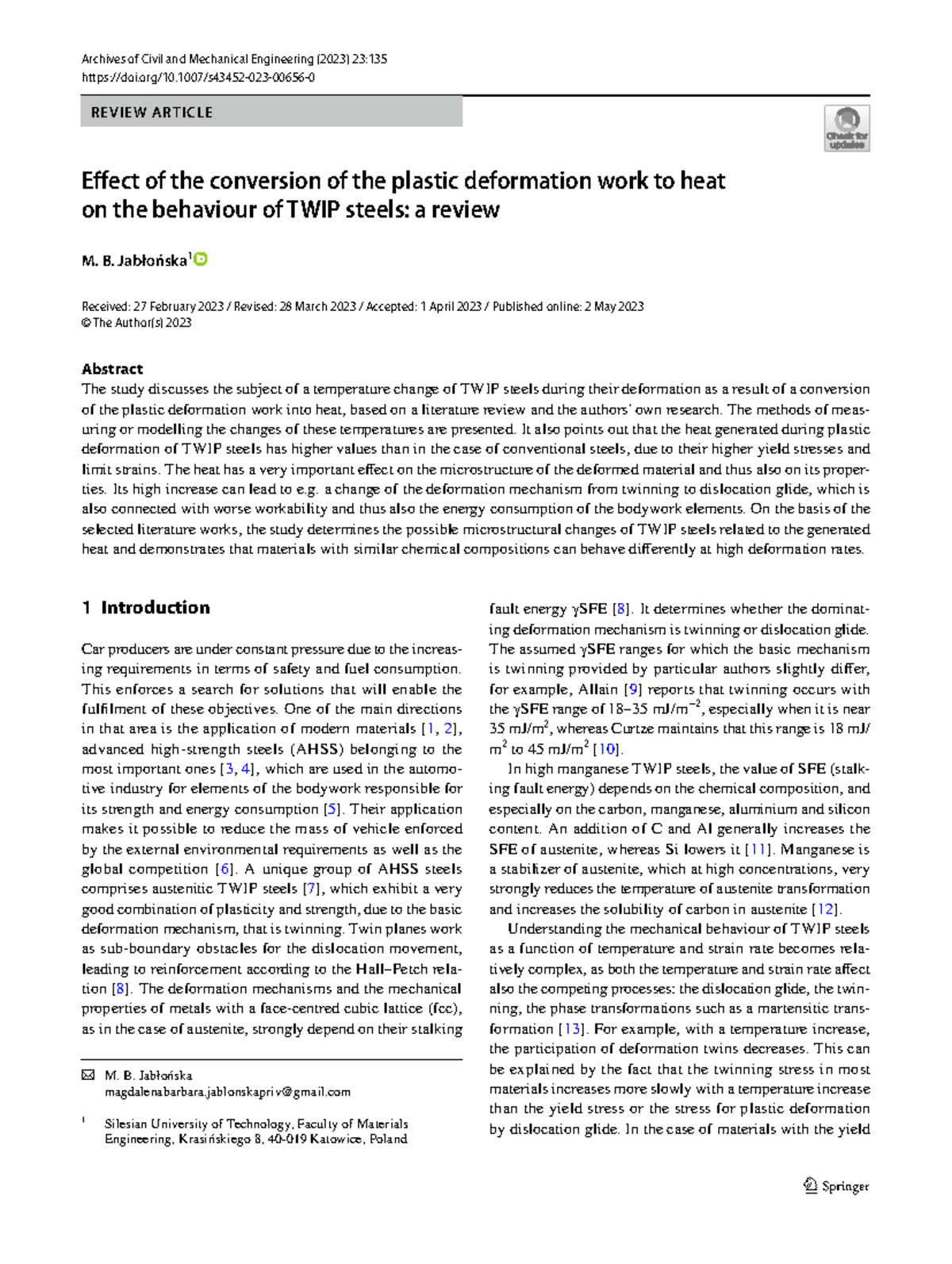 Effect of Plastic Deformation Work on TWIP Steels' Behavior: A Review ...