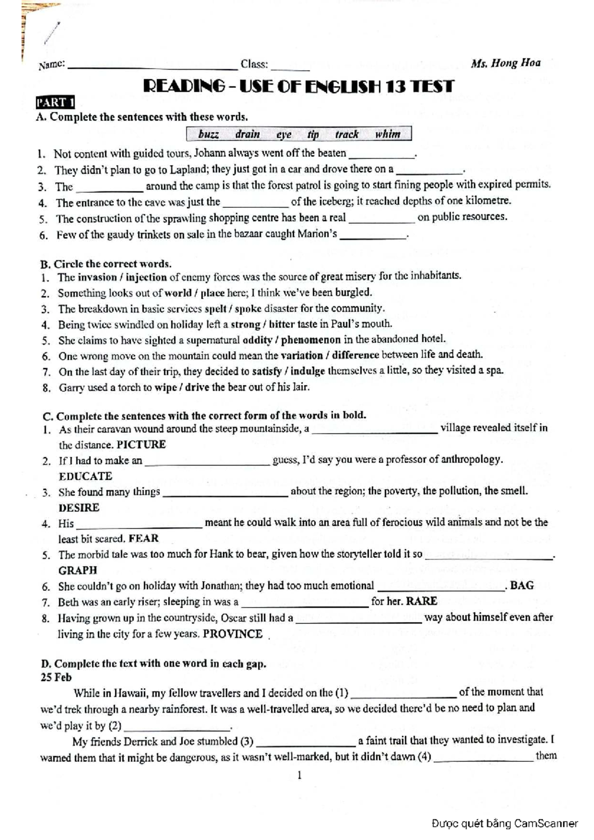 Reading Use of English 13 - Test A - Studocu