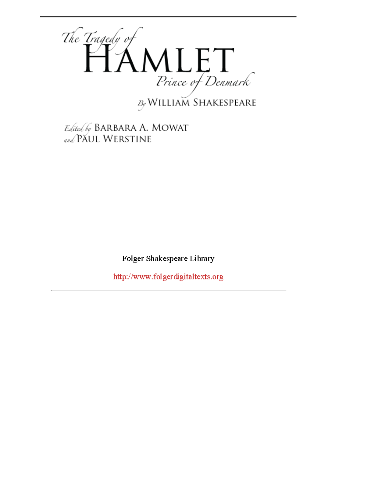 Hamlet (ENG 101) - Folger Shakespeare Library Edition Analysis - Studocu