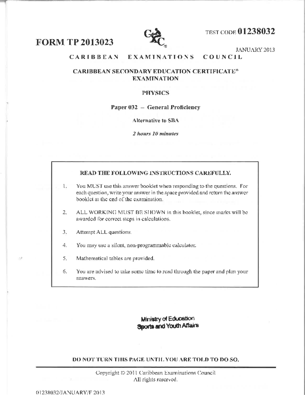 CSEC Physics P3 2013 Exam Paper - General Proficiency - Studocu