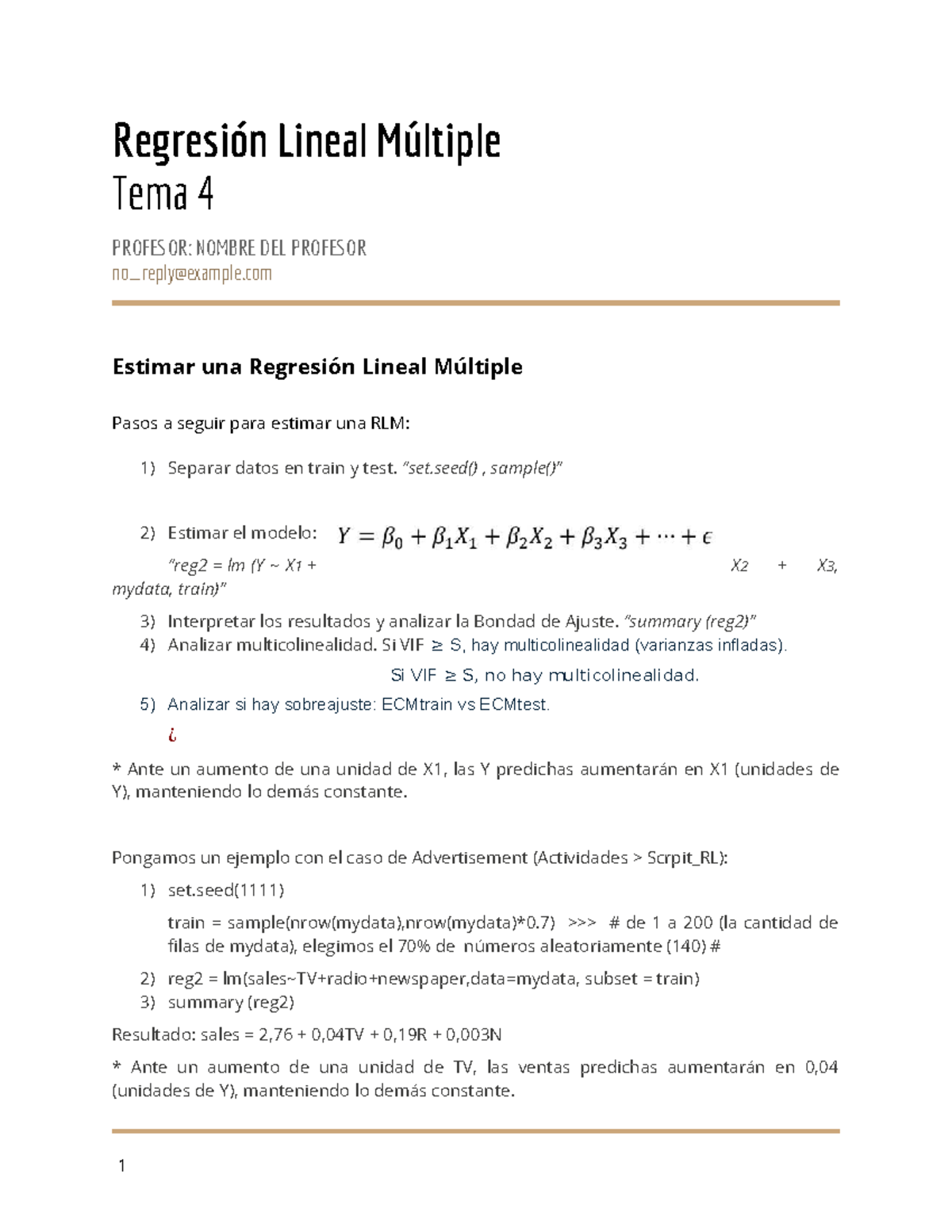 Tema 4 - Estimación de Regresión Lineal Múltiple en Big Data - Studocu