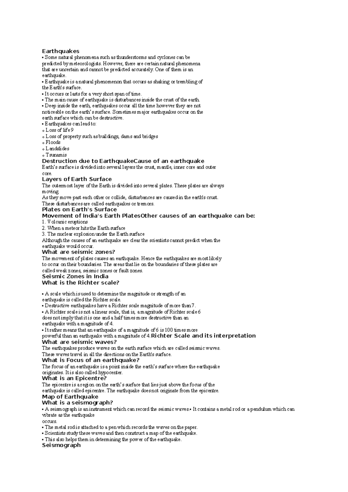 Earthquake Notes: Understanding Causes, Effects, and Measurement - Studocu