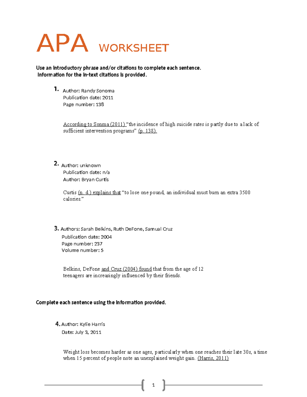 Practice APA Referencing Worksheet (APA 101) - Studocu
