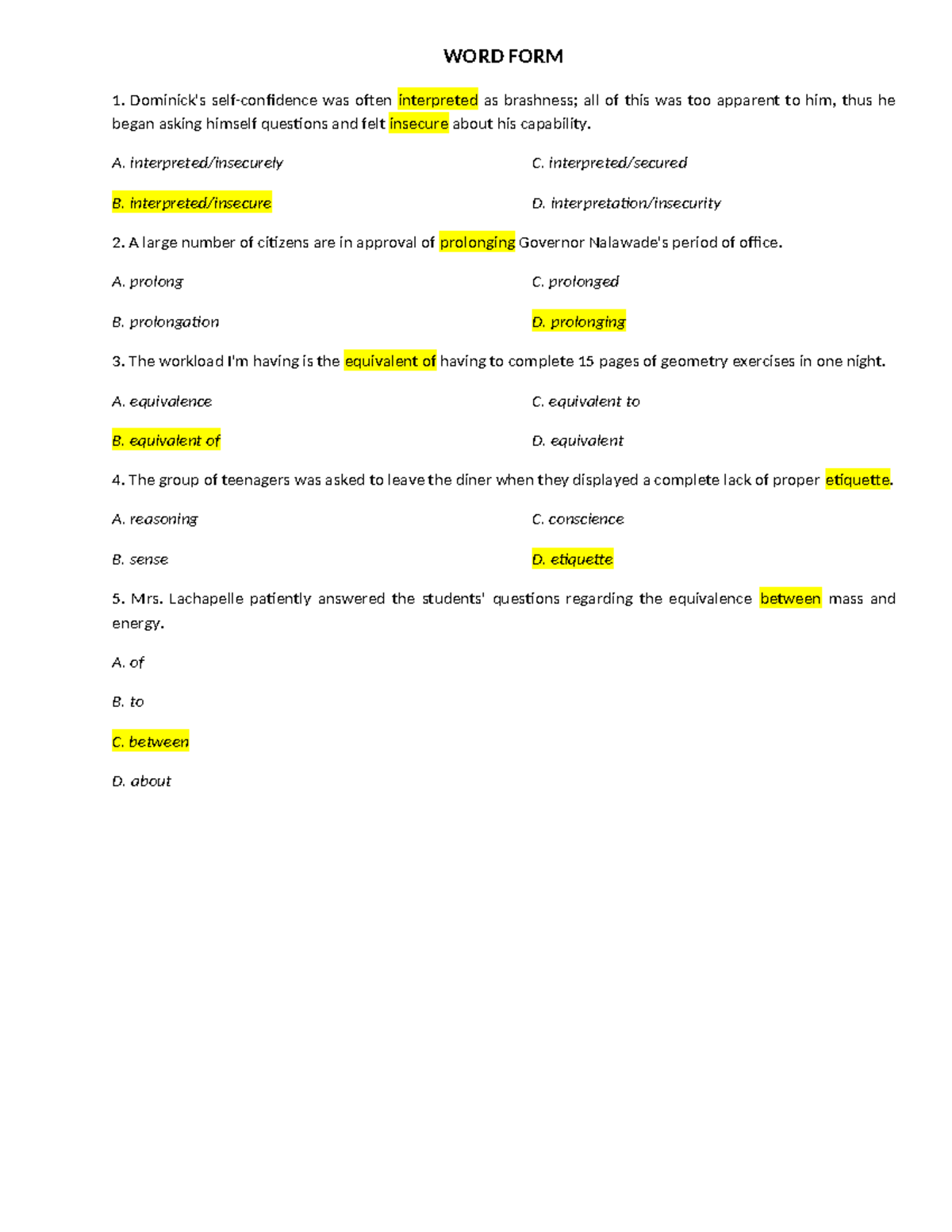 Google Form Questions: English Language Comprehension Assessment - Studocu