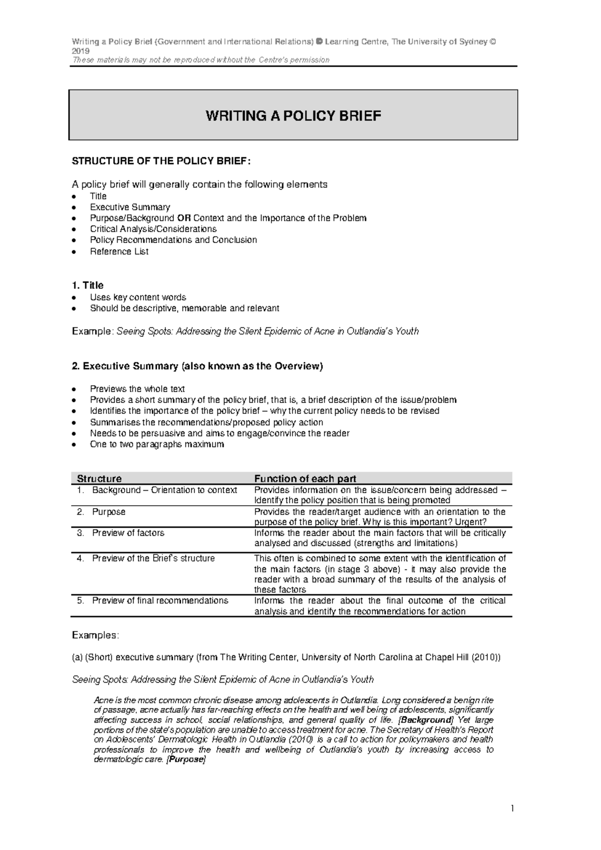 Guidelines for Writing a Policy Brief (GOVT 101) - The University of ...