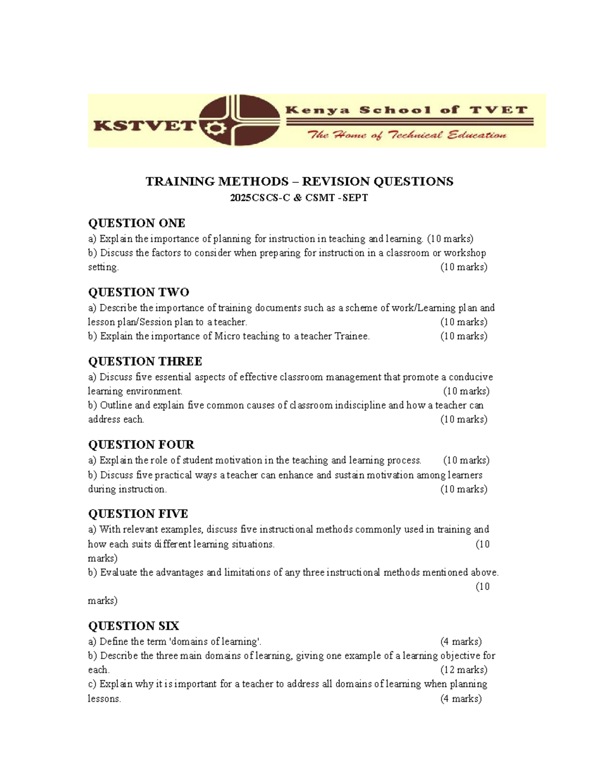 CSMT Training Methodologies Revision Questions and Answers - Studocu