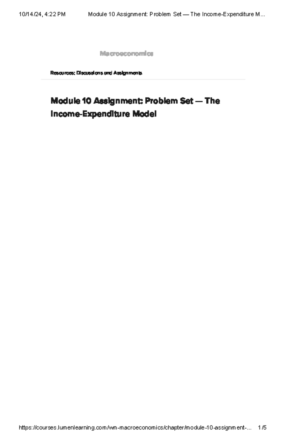 Module 10 Assignment Income Expenditure Model Problem Set In