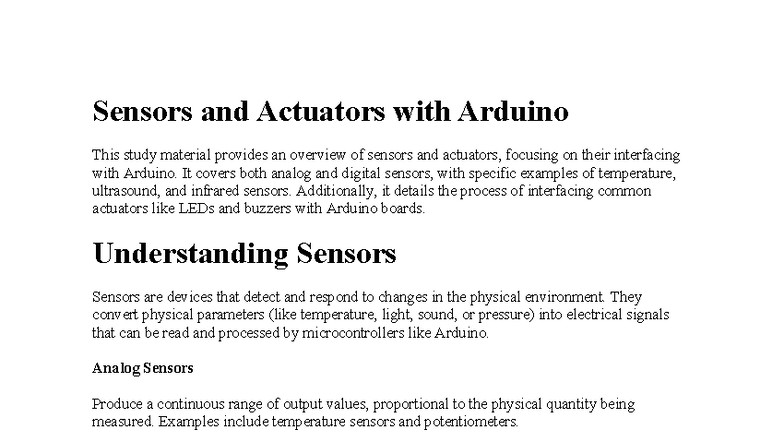 Interfacing Sensors and Actuators with Arduino: A Comprehensive Guide ...