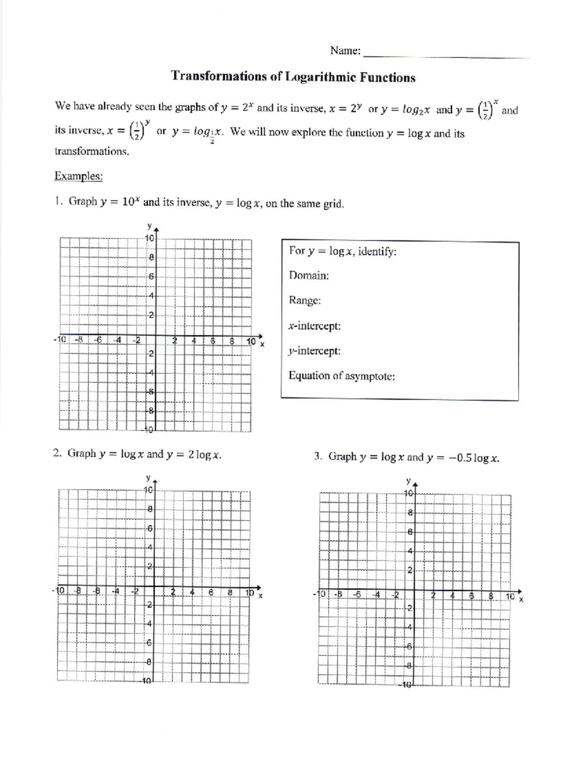 Transformations of Logarithmic Functions: Detailed Graphing Guide - Studocu
