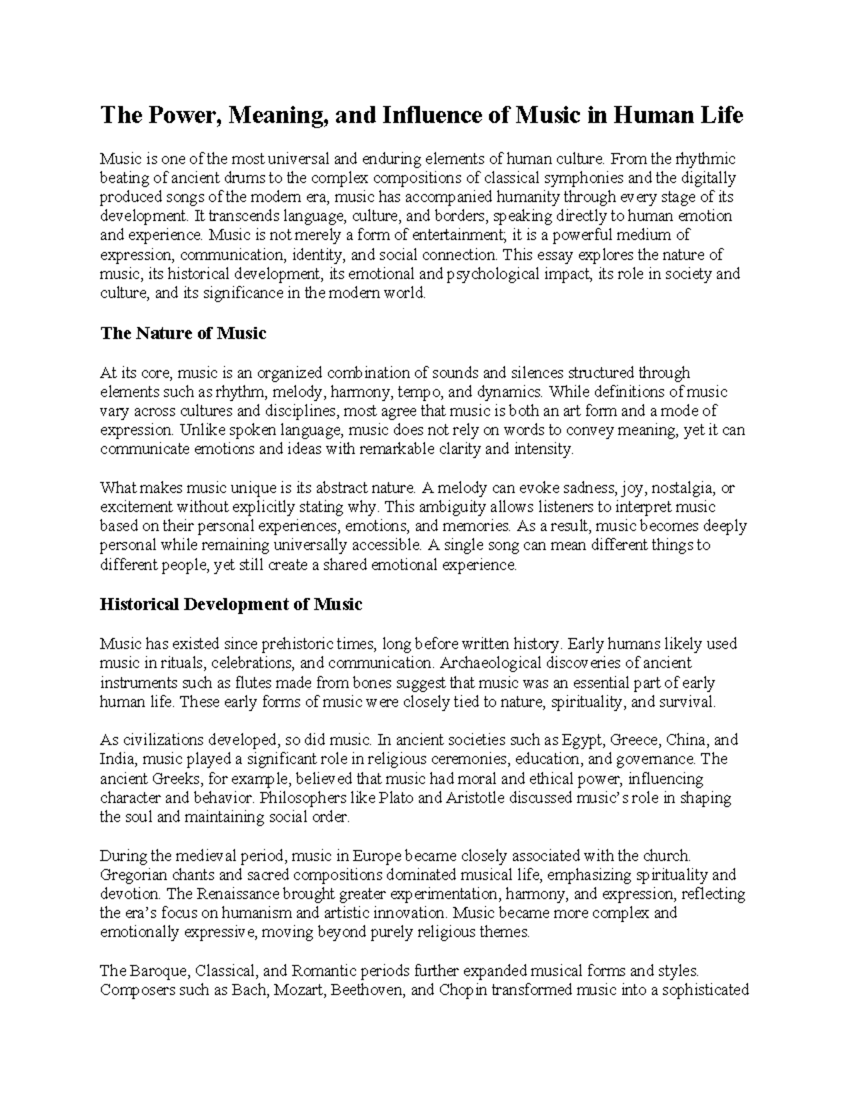 The Power of Music: Its Influence on Human Life and Culture - Studocu