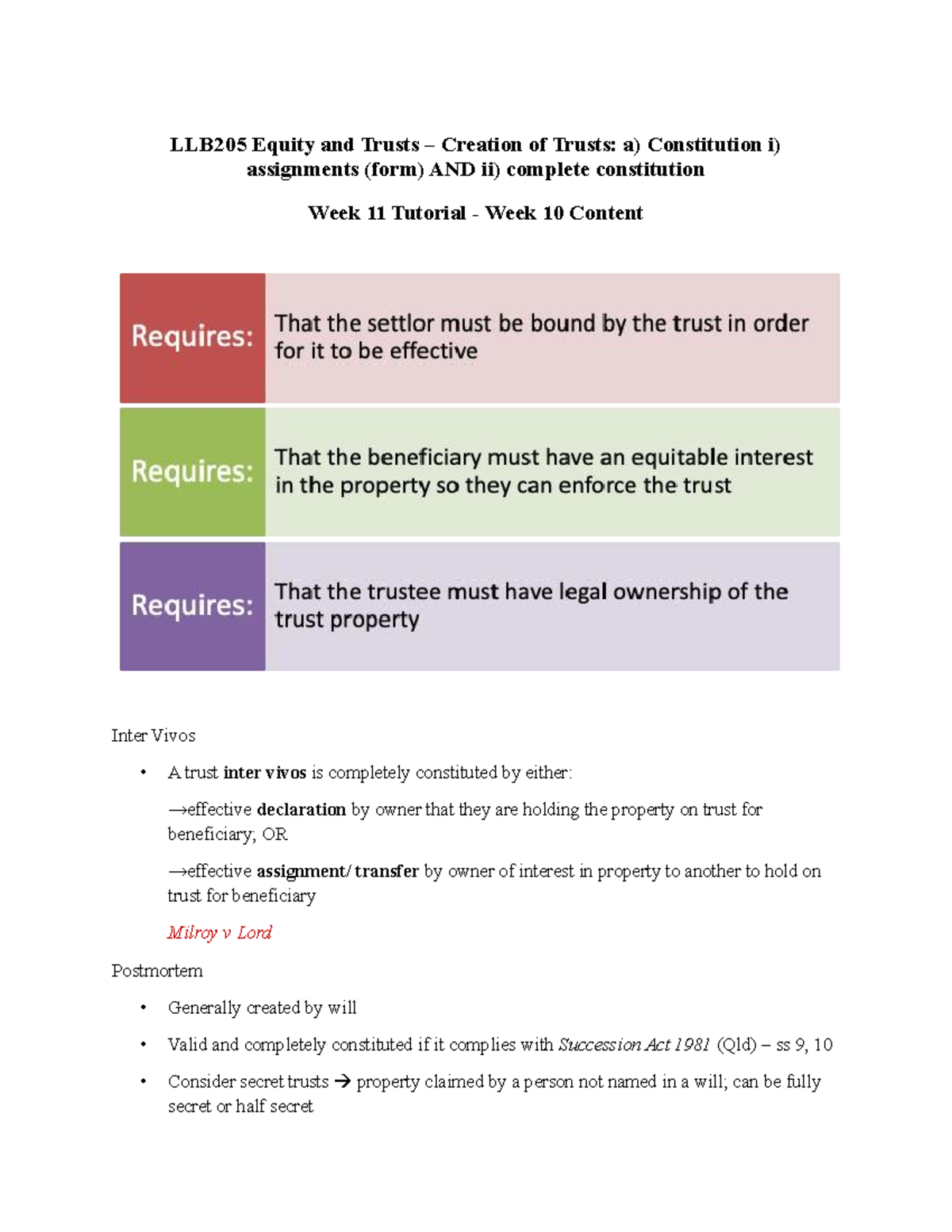 Wk 11 Tutorial - Trusts & Estates Analysis: LLB205 - Studocu