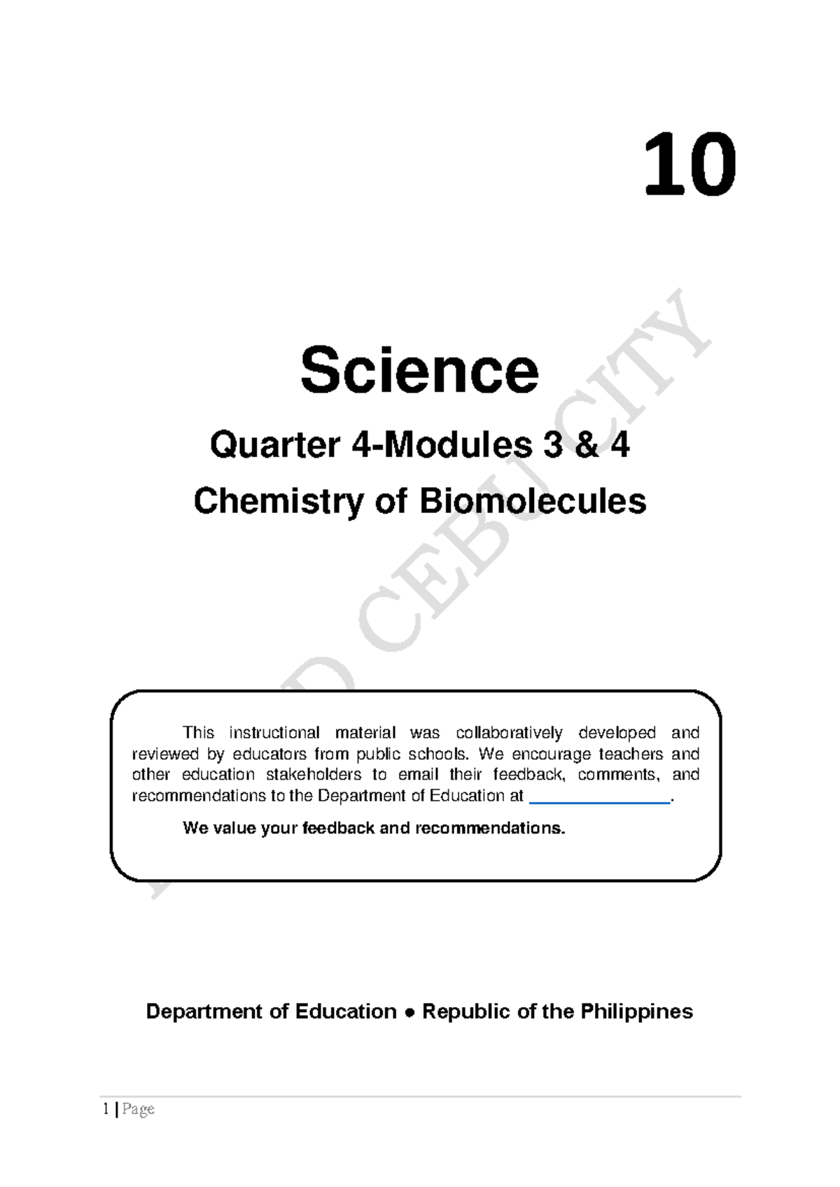 Science 10 Q4 Module 34: Biomolecules and Their Functions - Studocu